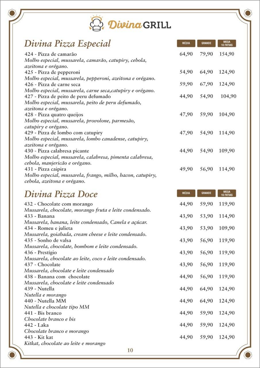 Menu em Divina Grill & Pizza restaurante, Santa Maria