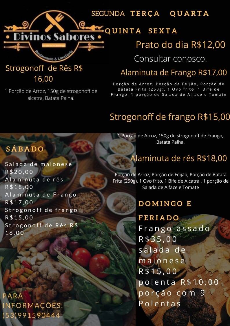 Menu at Divinos Sabores restaurant, Pelotas