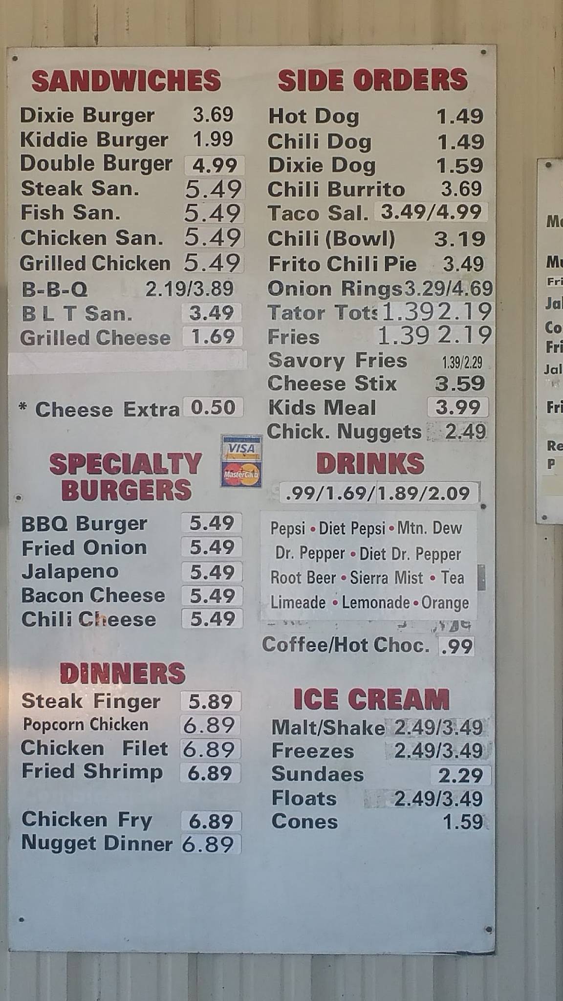 Menu at Dixie Dog Drive-In restaurant, Ponca City