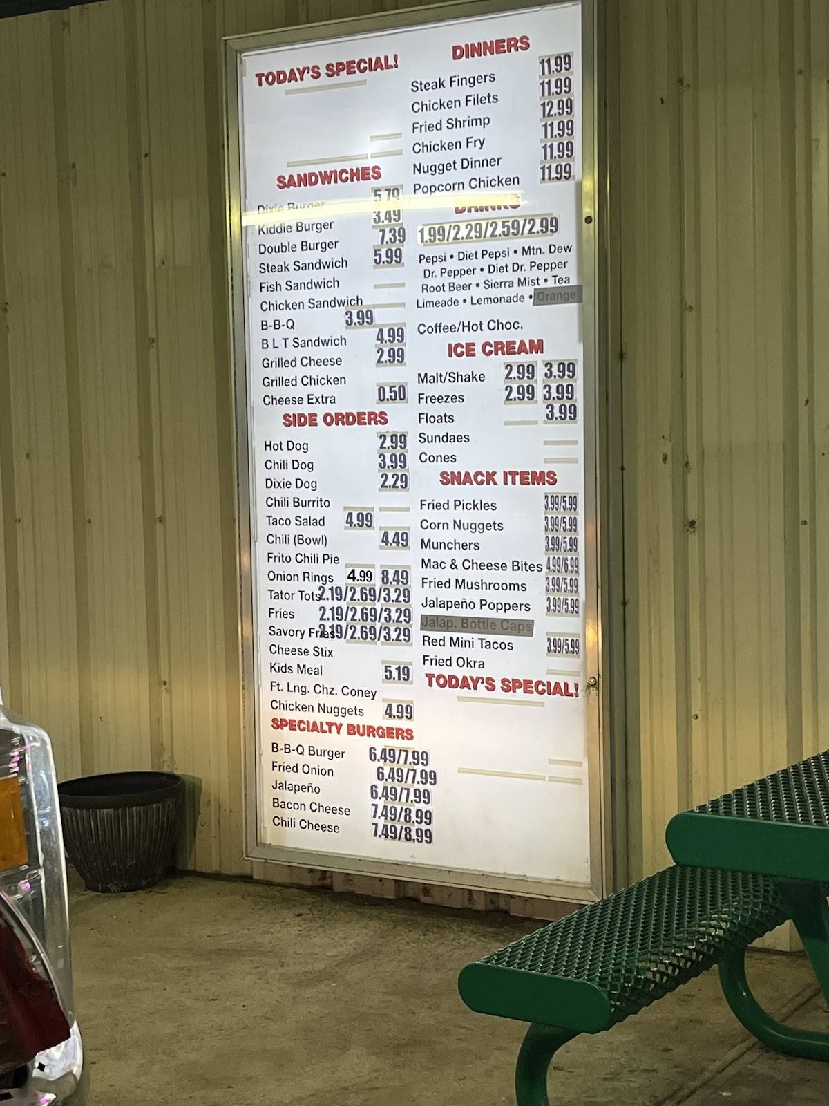 Menu at Dixie Dog Drive-In restaurant, Ponca City