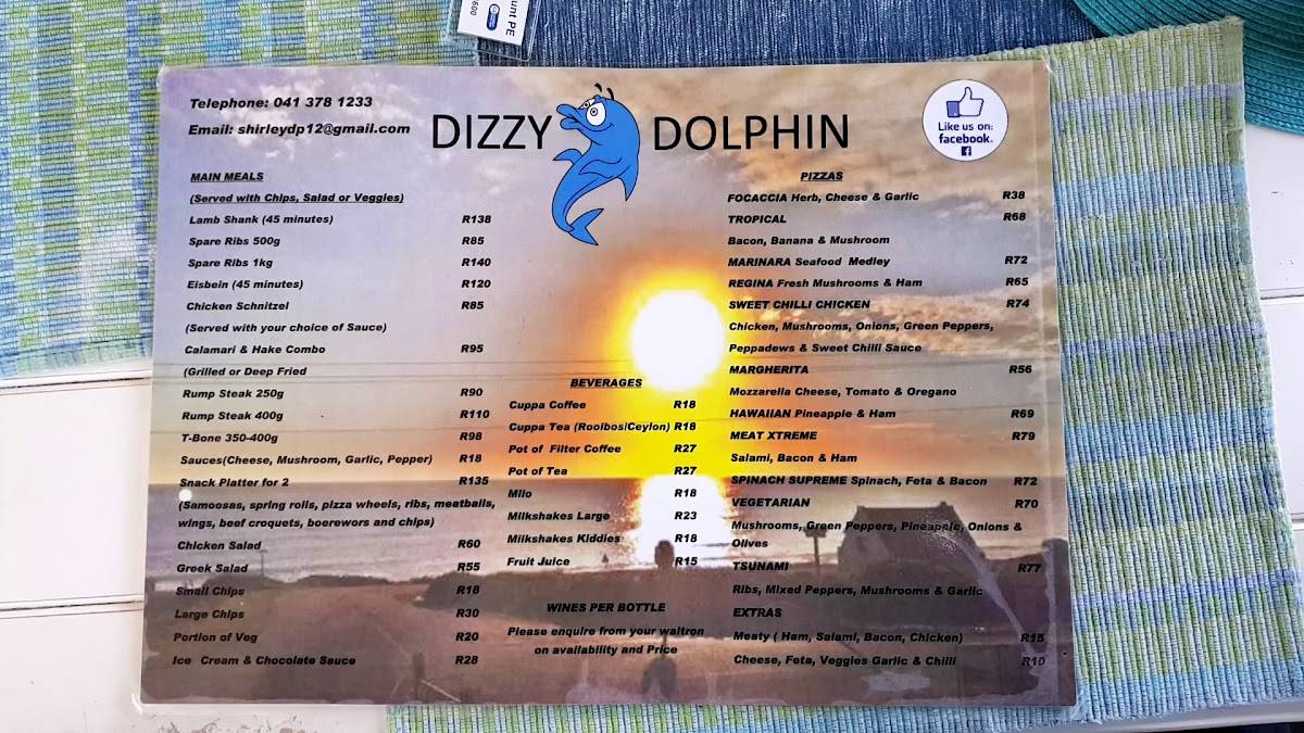 Menu at The Dizzy Dolphin Village Restaurant & Pub, Port Elizabeth, Van ...