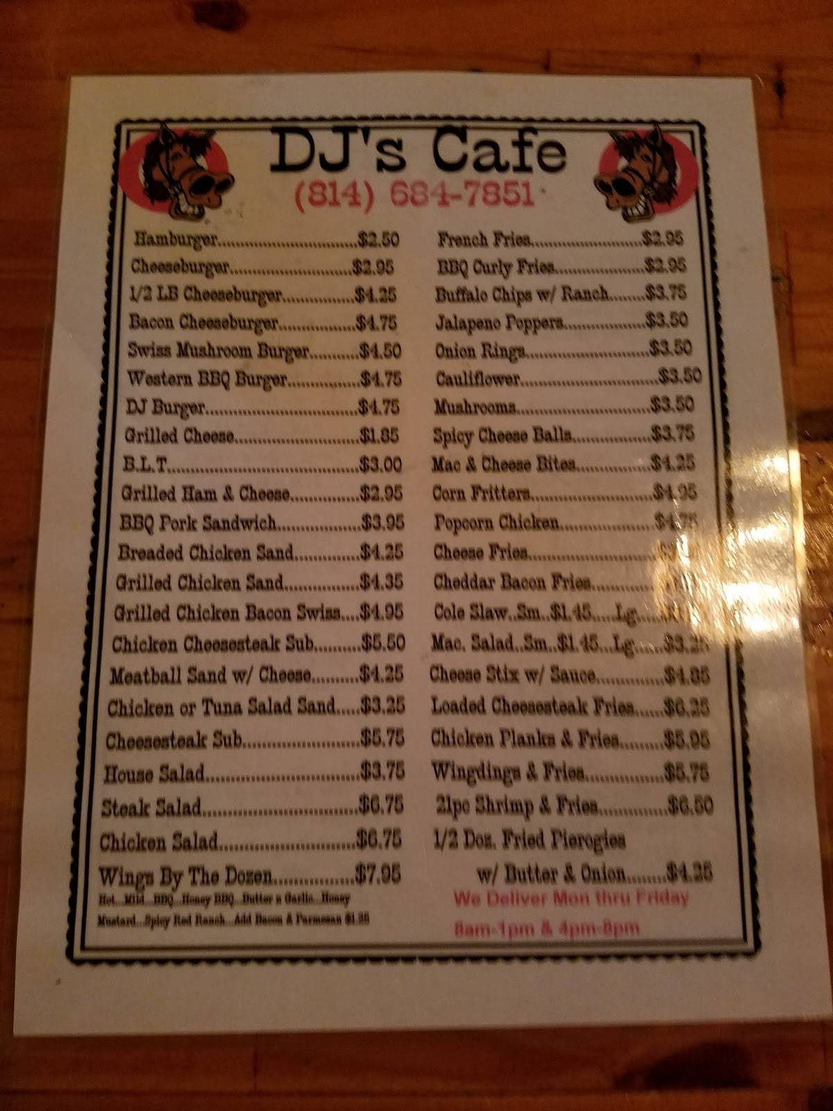 Menu at Dj's Cafe, Tyrone