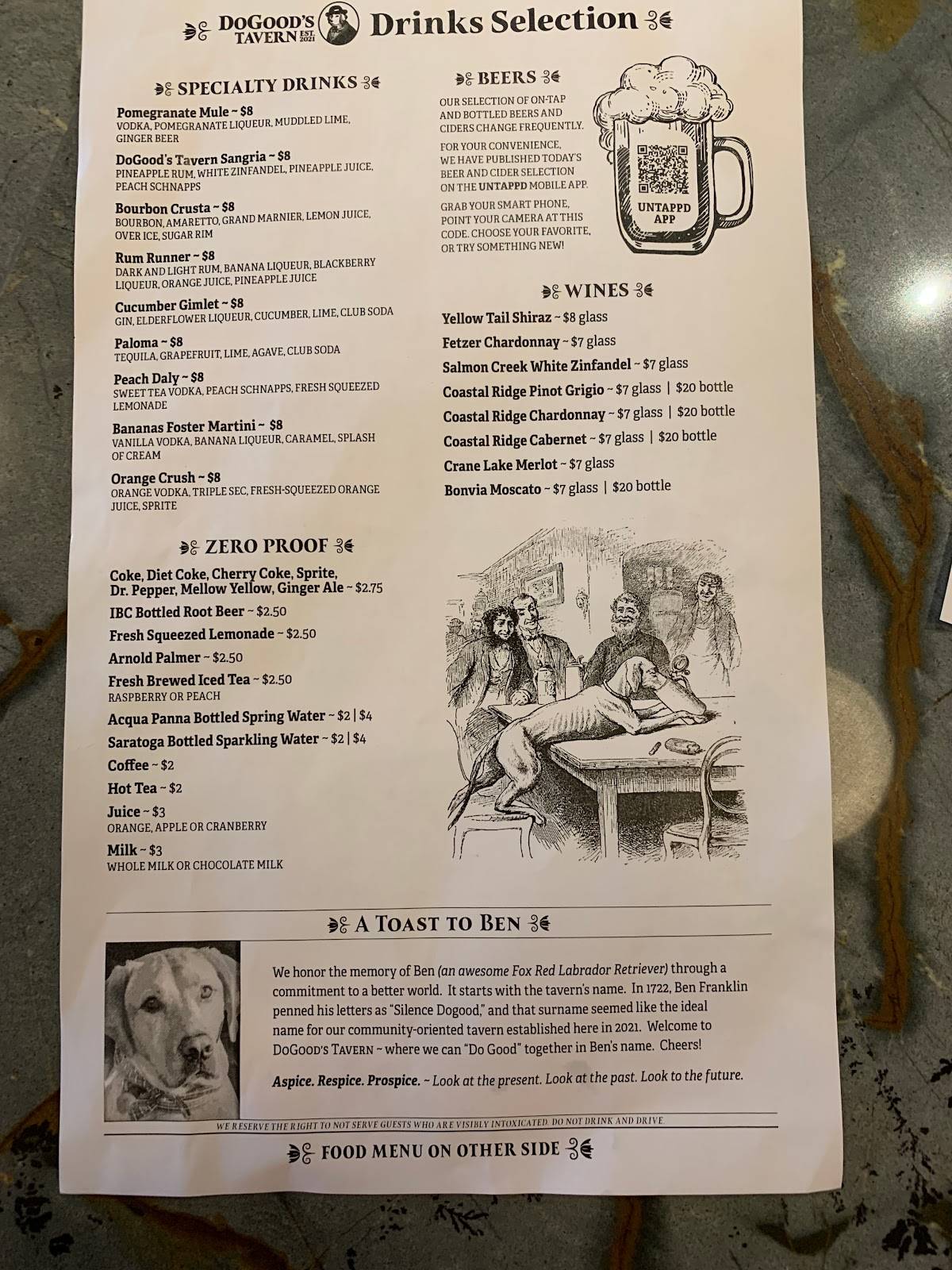 Menu at DoGoods Tavern pub & bar, Myerstown