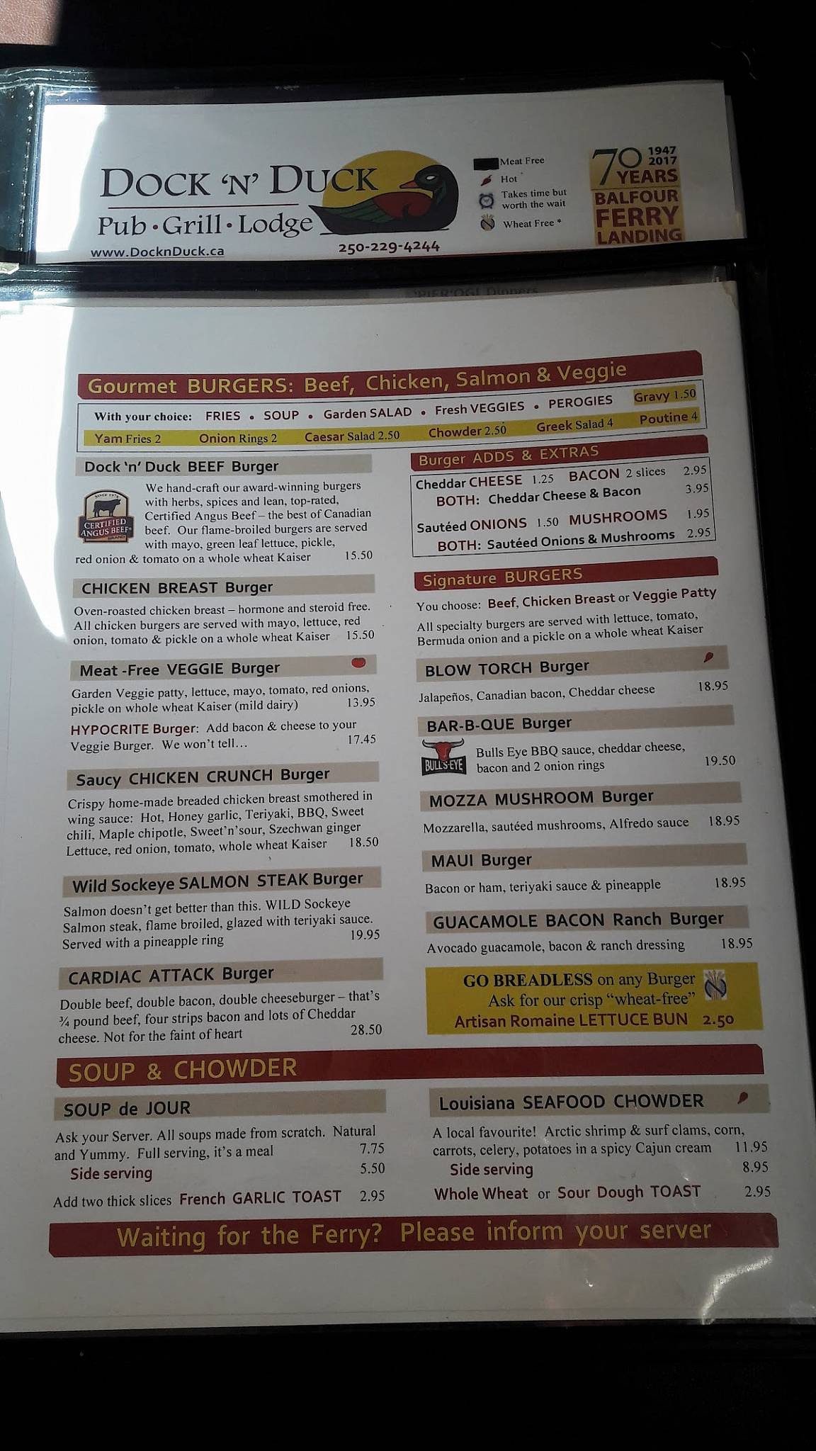 Menu at Dock ‘n’ Duck Pub & Grill, Lodge, Balfour