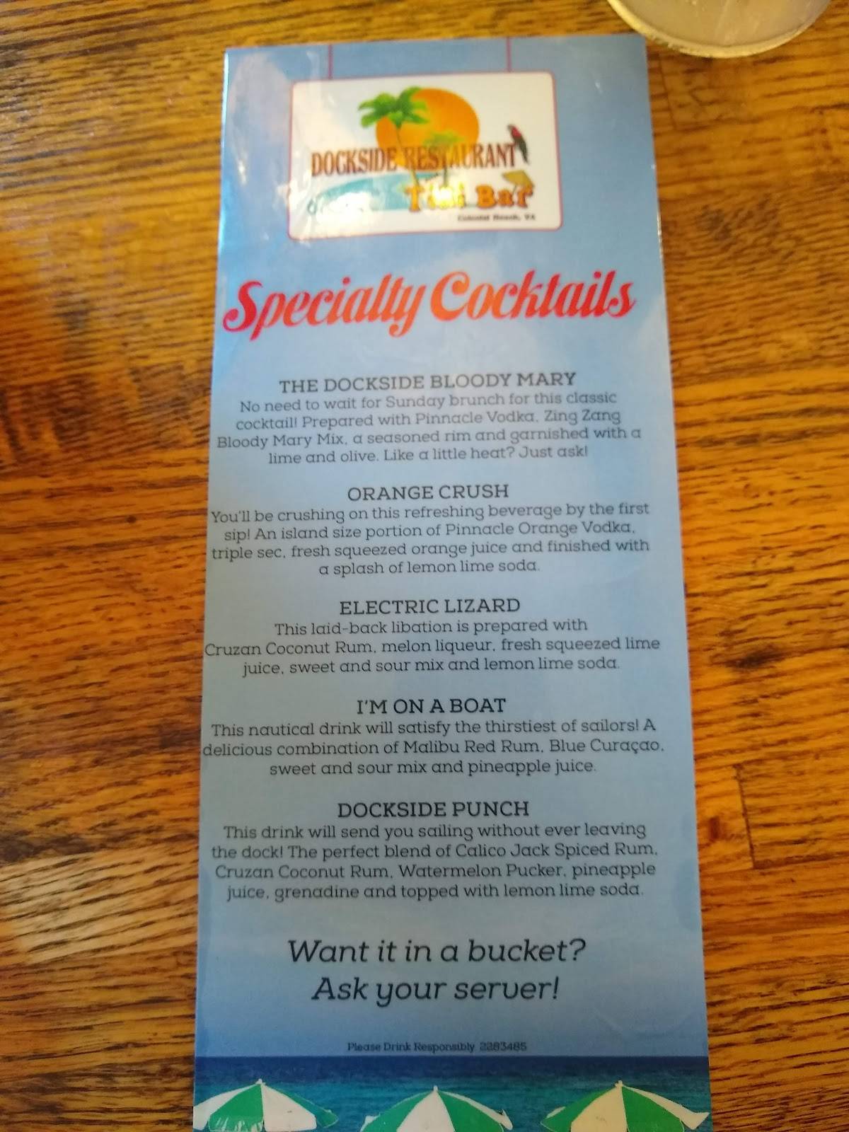Menu at Dockside Restaurant & Tiki Bar, Colonial Beach