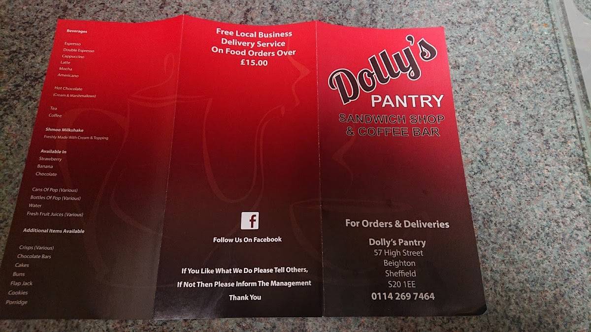 Menu at Dolly's Pantry fast food, Sheffield
