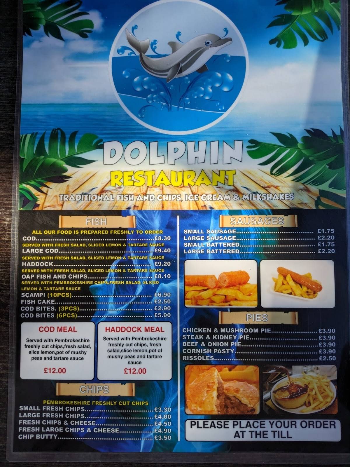 Menu at Dolphin Fish & Chips cafe, Goodwick