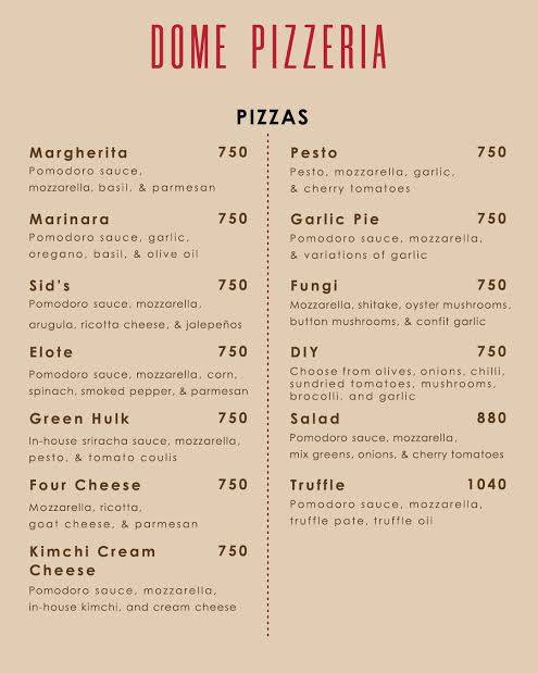 Menu at Dome Pizzeria - Piplod, Surat