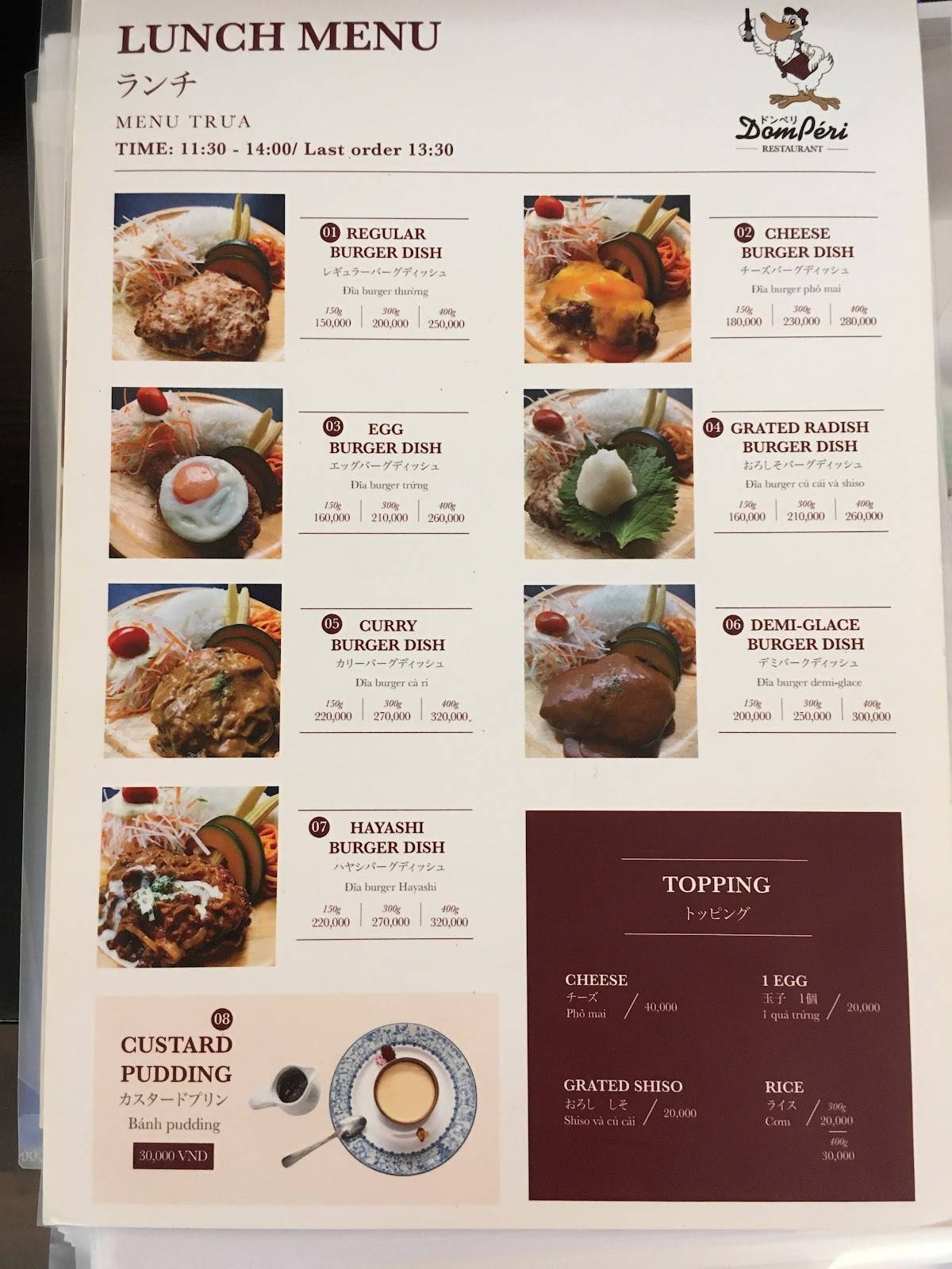 Menu at Domperi Restaurant, Ho Chi Minh City