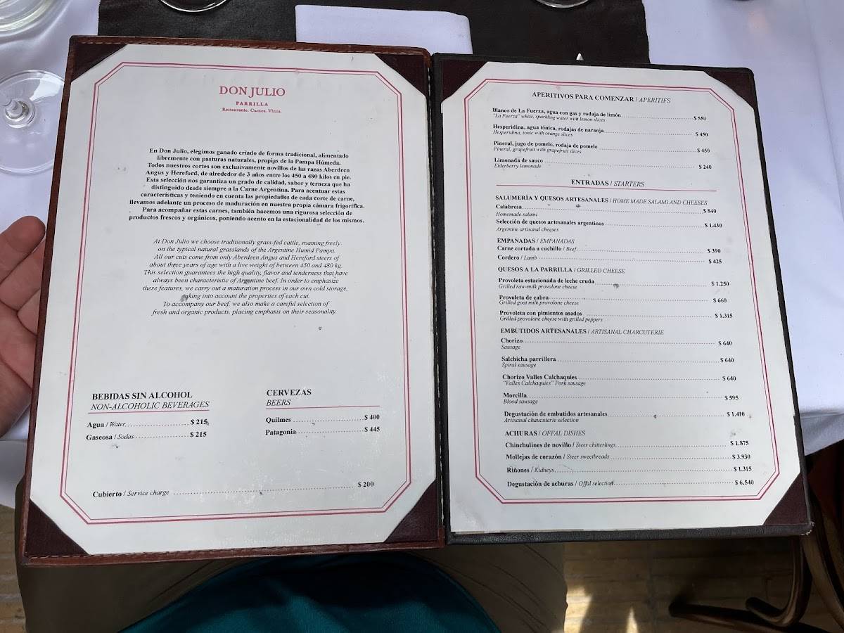Menu at Don Julio steakhouse, Buenos Aires, Guatemala 4699