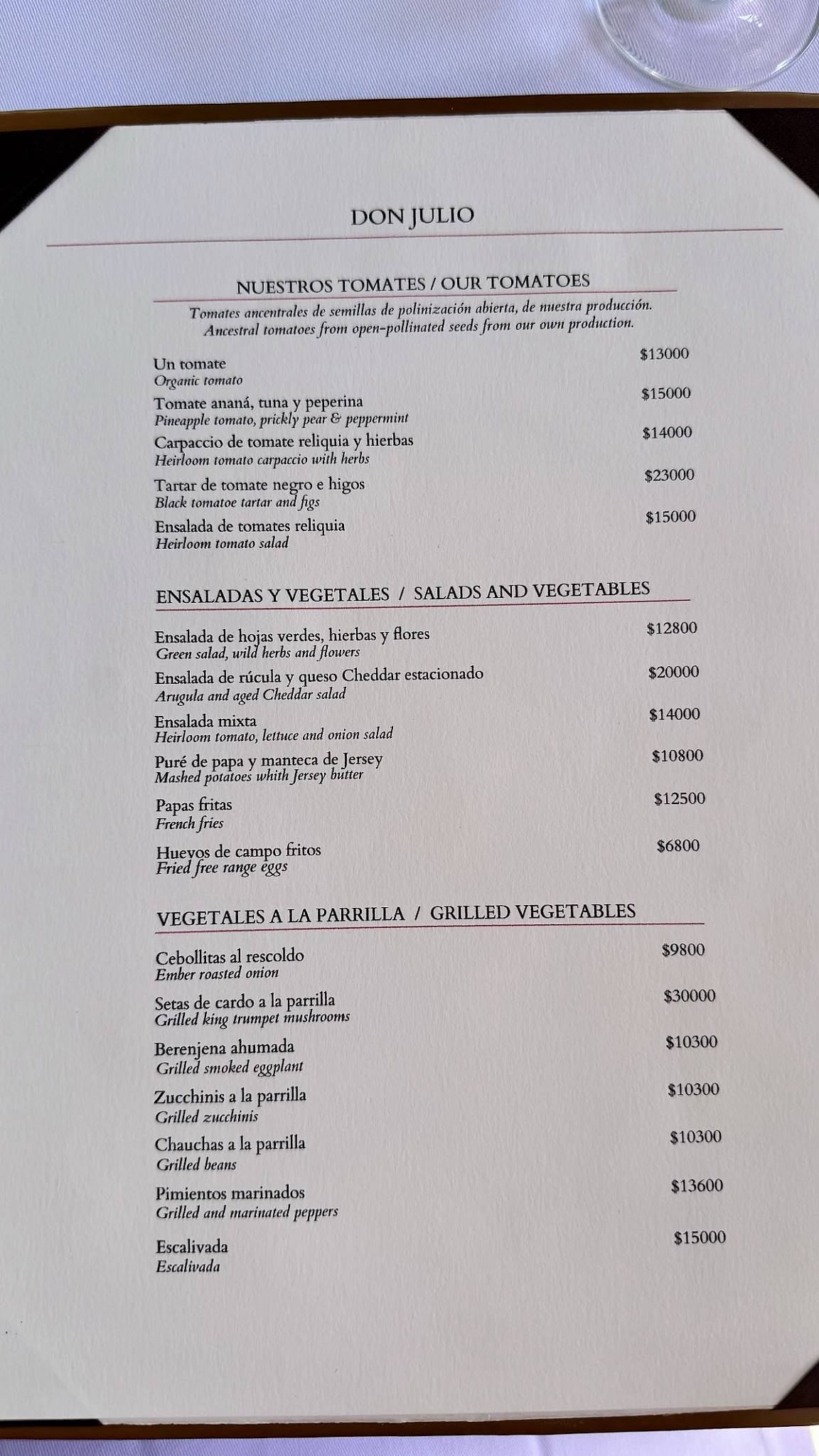 Menu at Don Julio Parrilla, Buenos Aires, Guatemala 4699