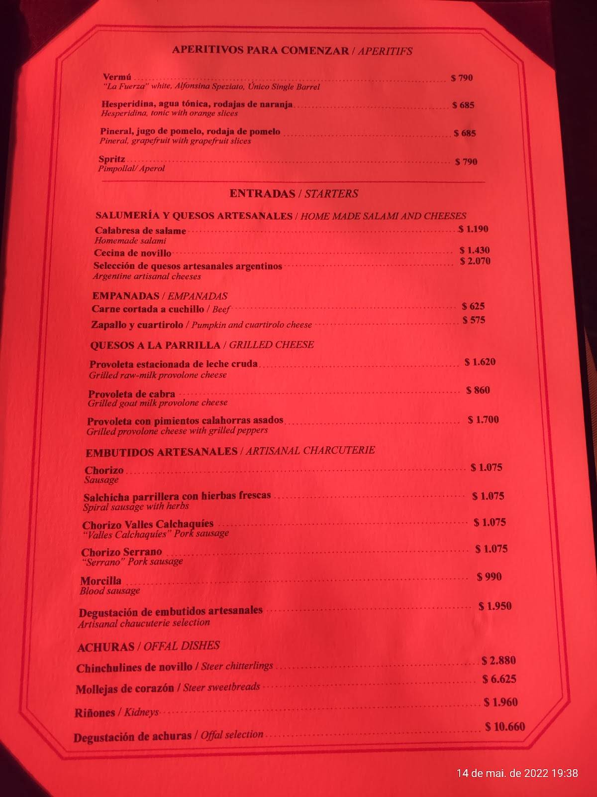 Menu at Don Julio steakhouse, Buenos Aires, Guatemala 4699