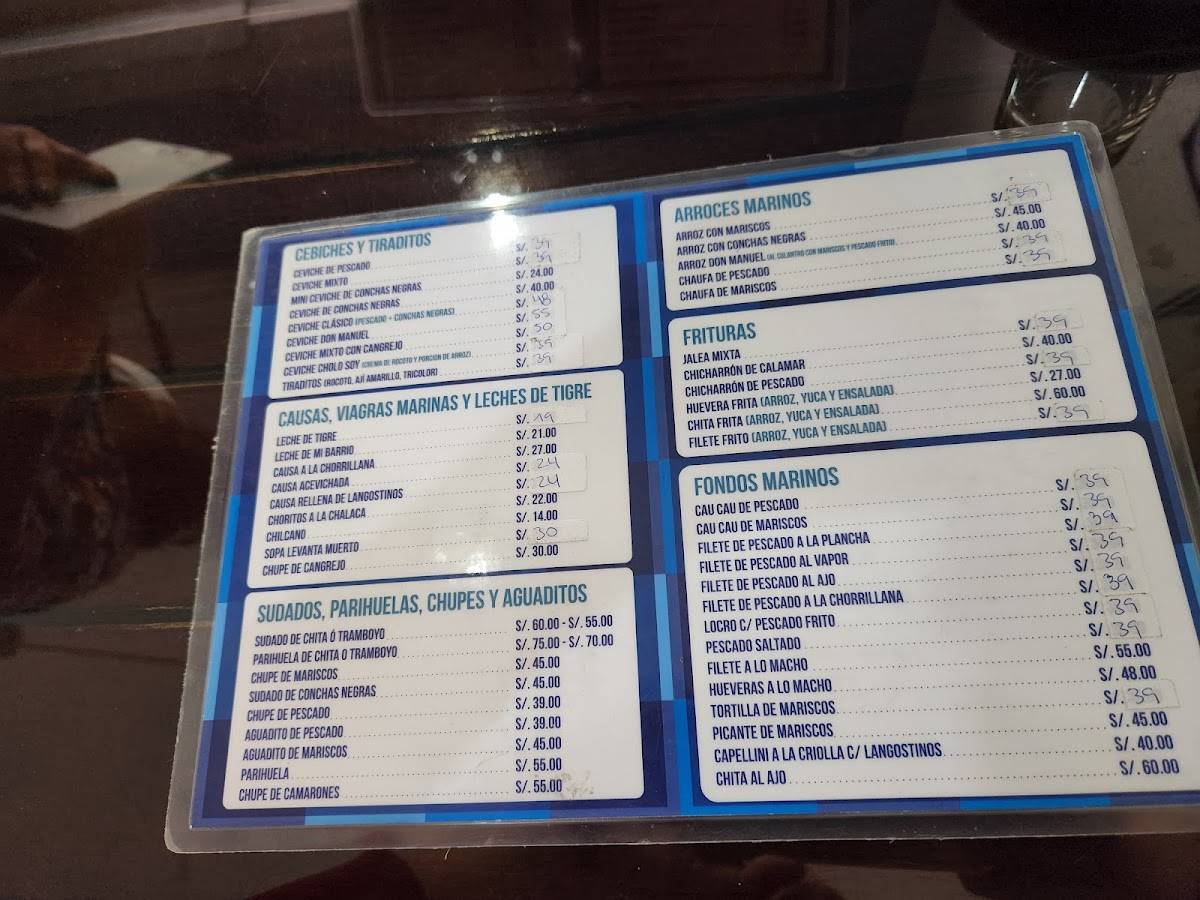 Carta del restaurante Don Manuel, Lima