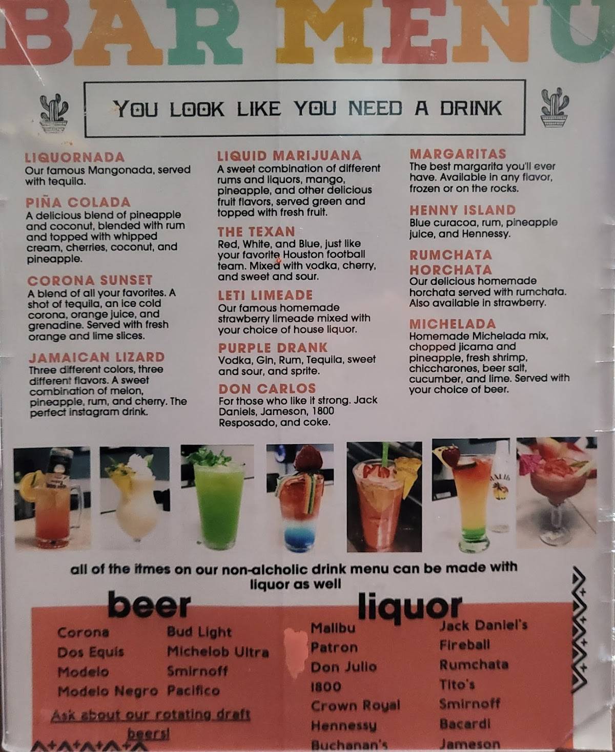 Menu at Doña Leti’s pub & bar, Houston, S Post Oak Rd Suite E