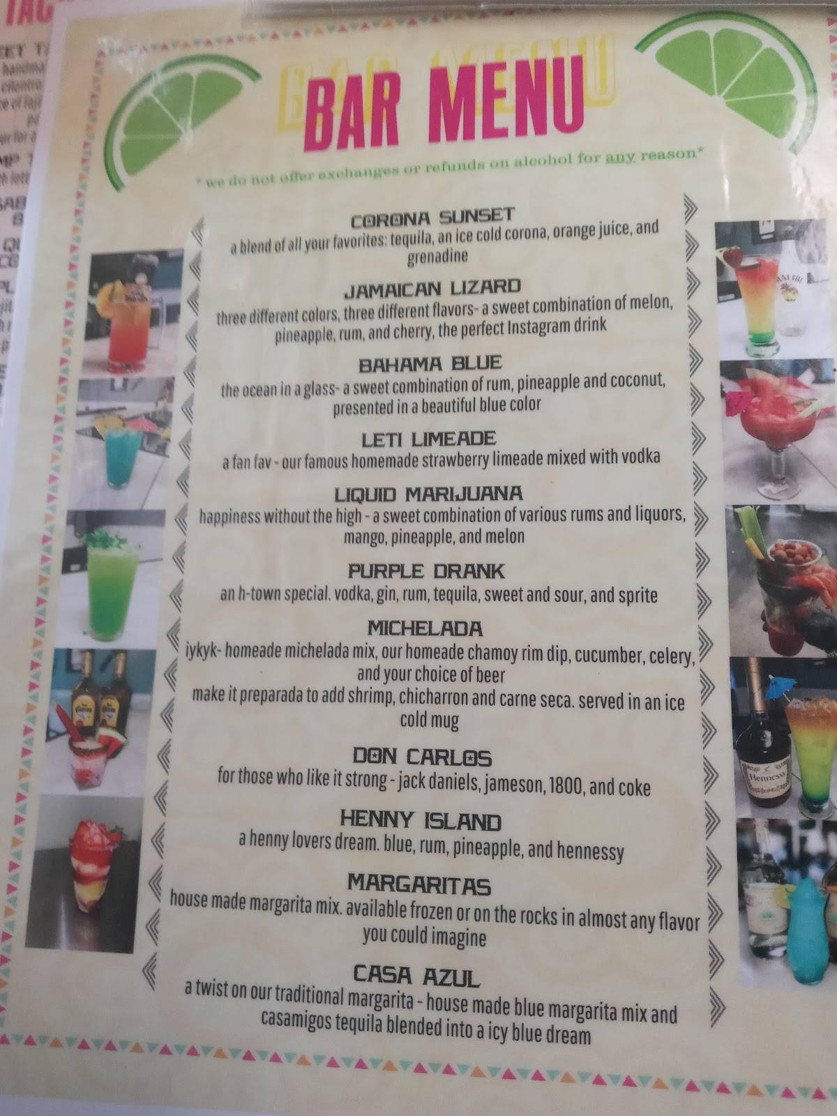 Menu at Doña Leti’s pub & bar, Houston, S Post Oak Rd Suite E