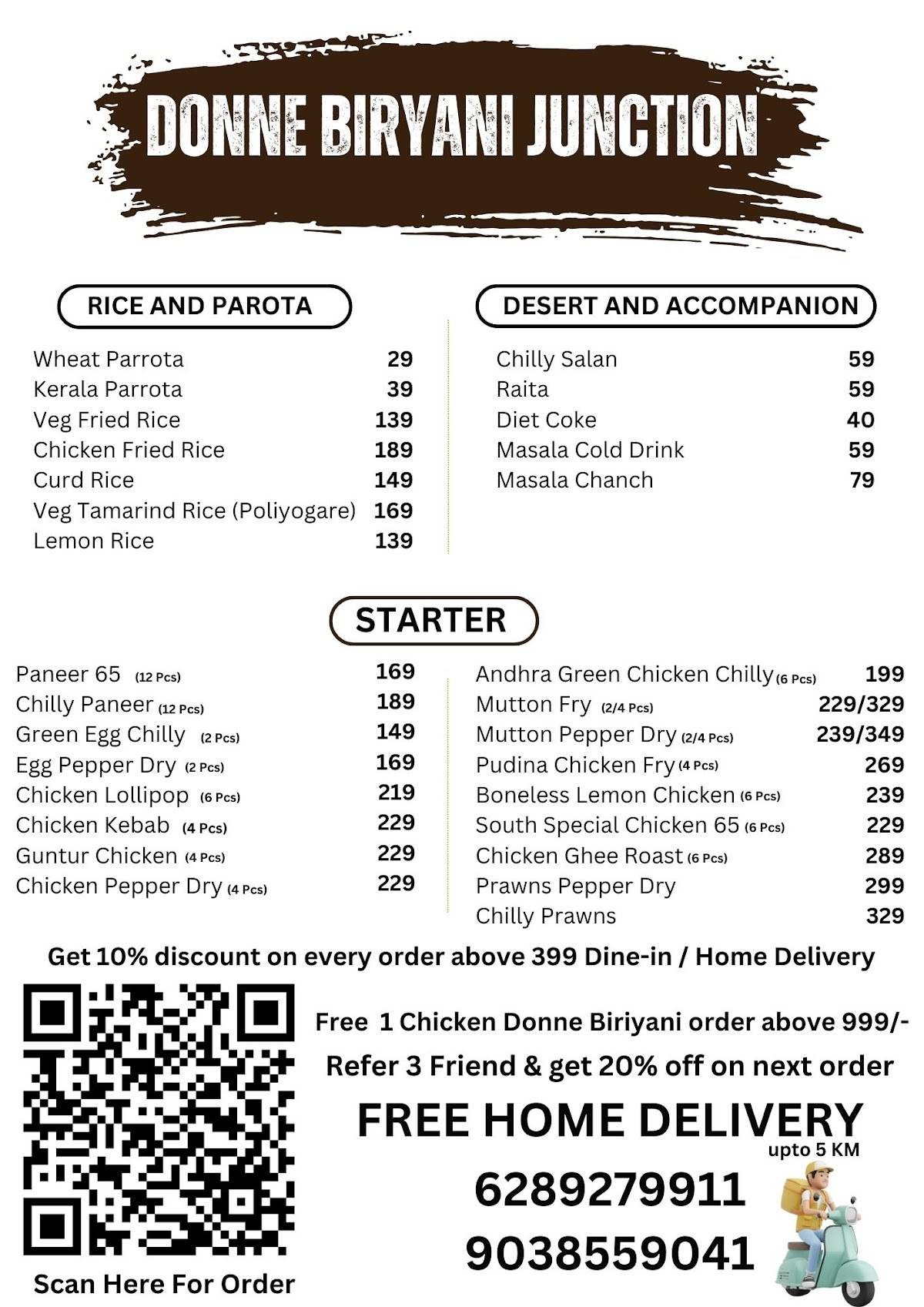 Menu at Donne Biryani Junction, Kolkata