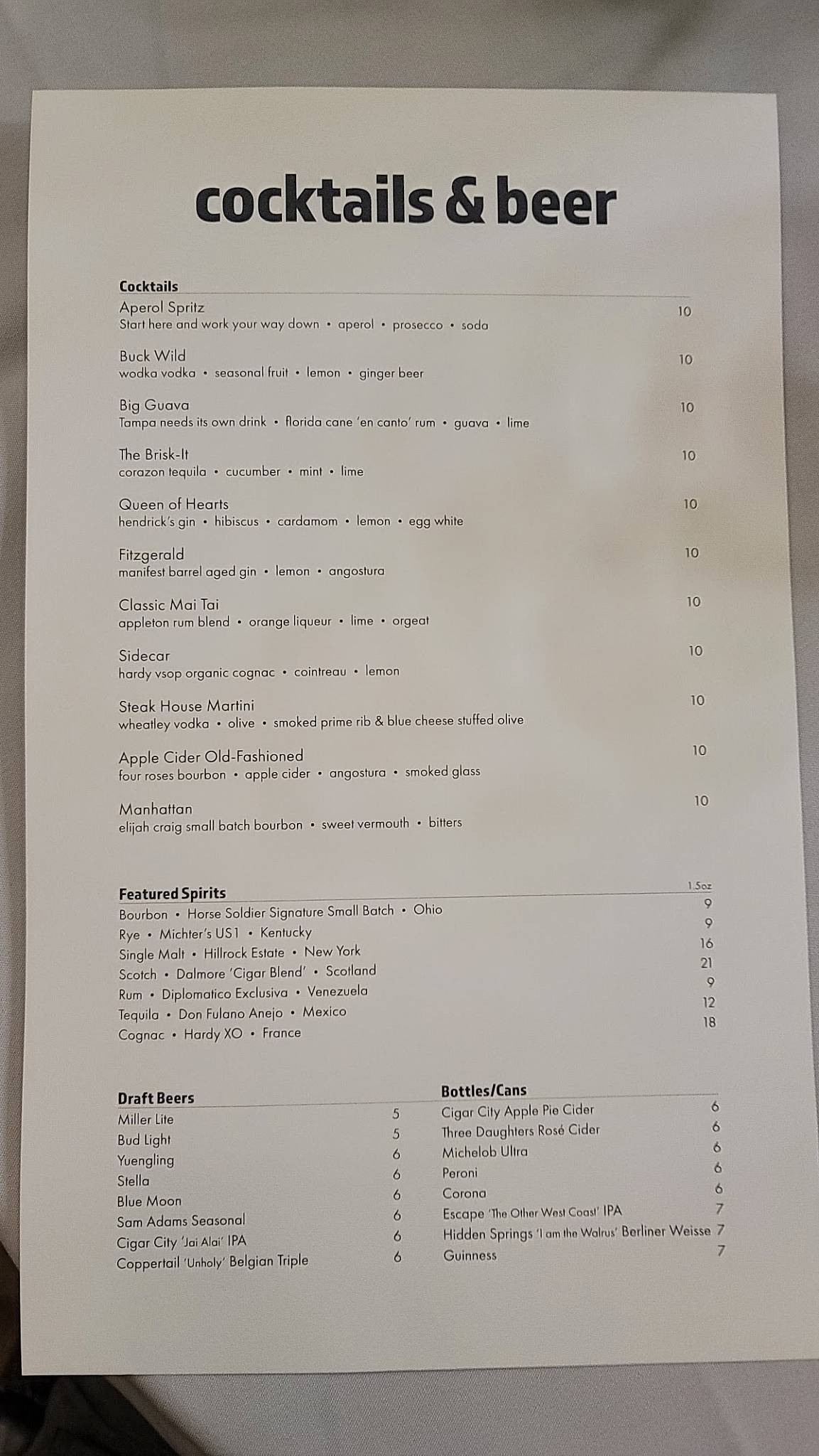 Menu at Donovan's Meatery steakhouse, Riverview