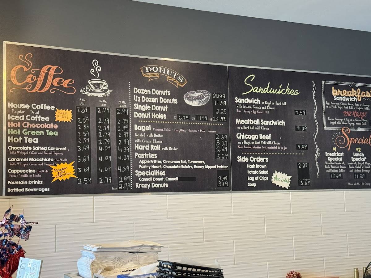 Menu at Donut Kraze restaurant, Tonawanda, 129 Main St