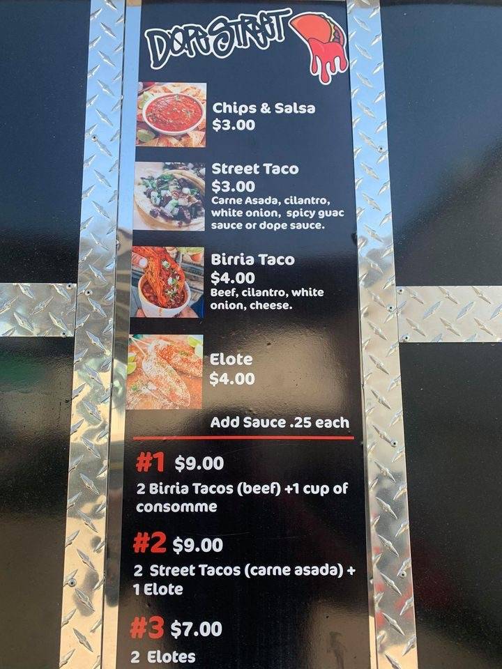Menu at Dope Street Tacos restaurant, Durango, 225 E 8th Ave