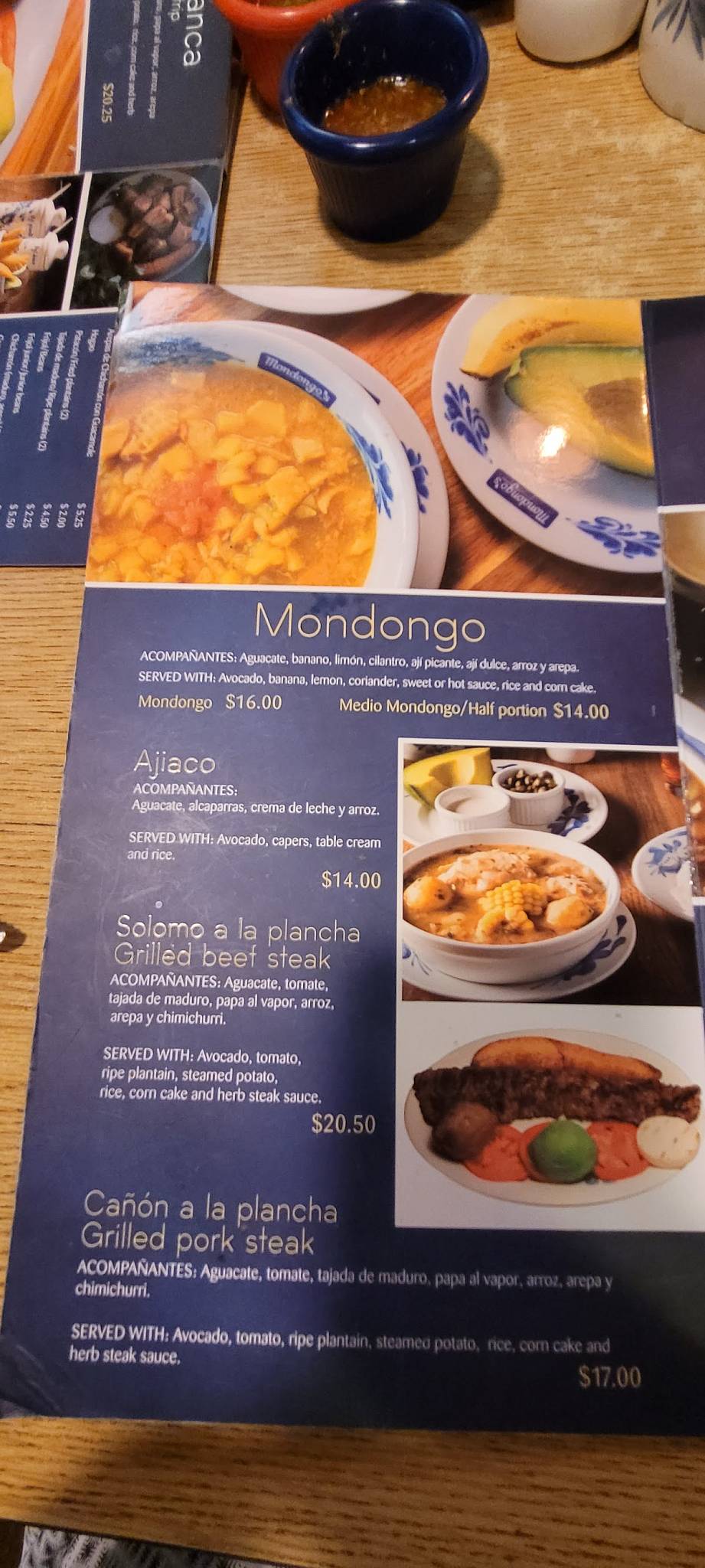 Menu at Mondongo's Restaurante, Doral