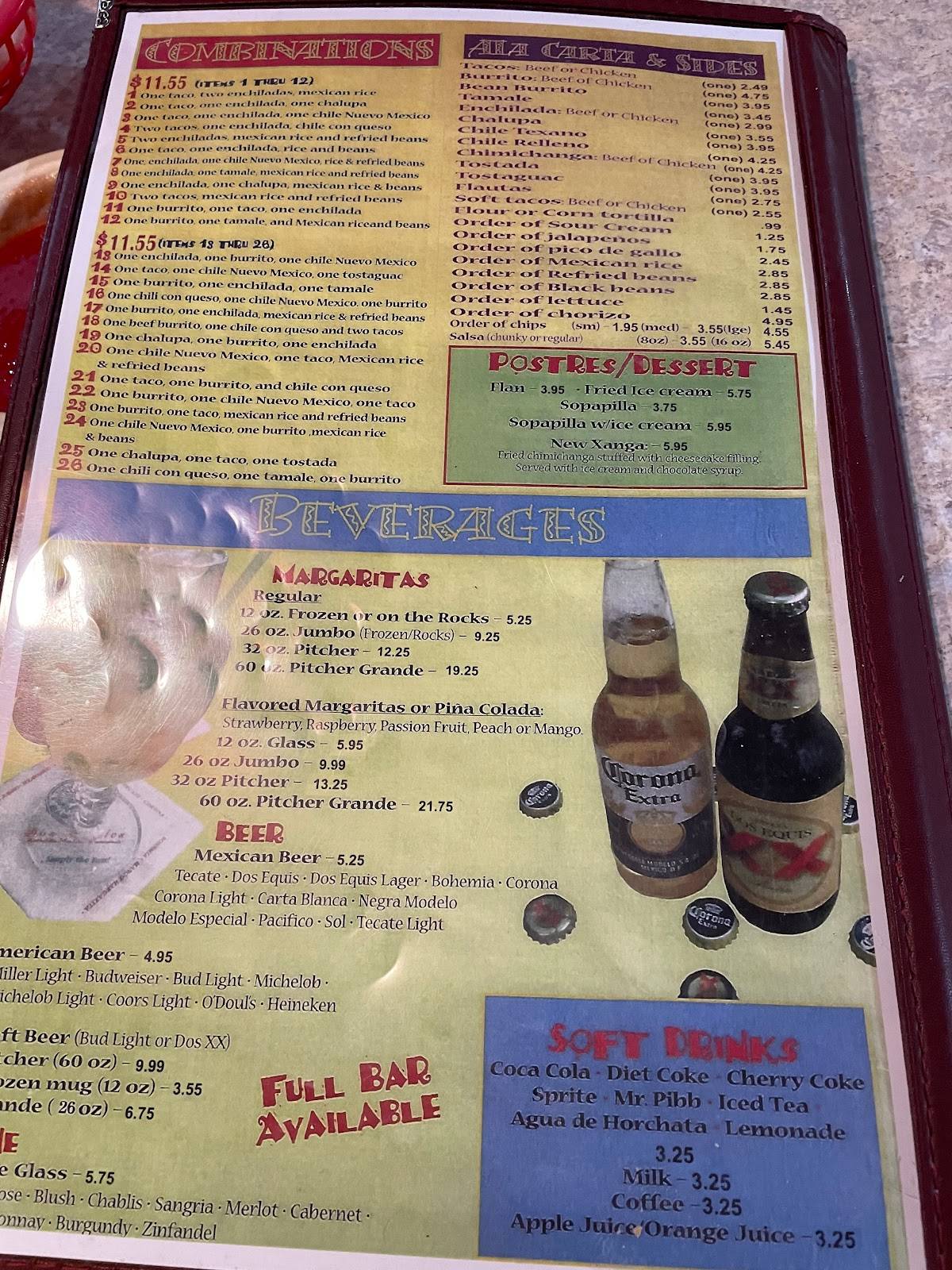 Menu at Dos Reales Mexican Restaurant, Champaign