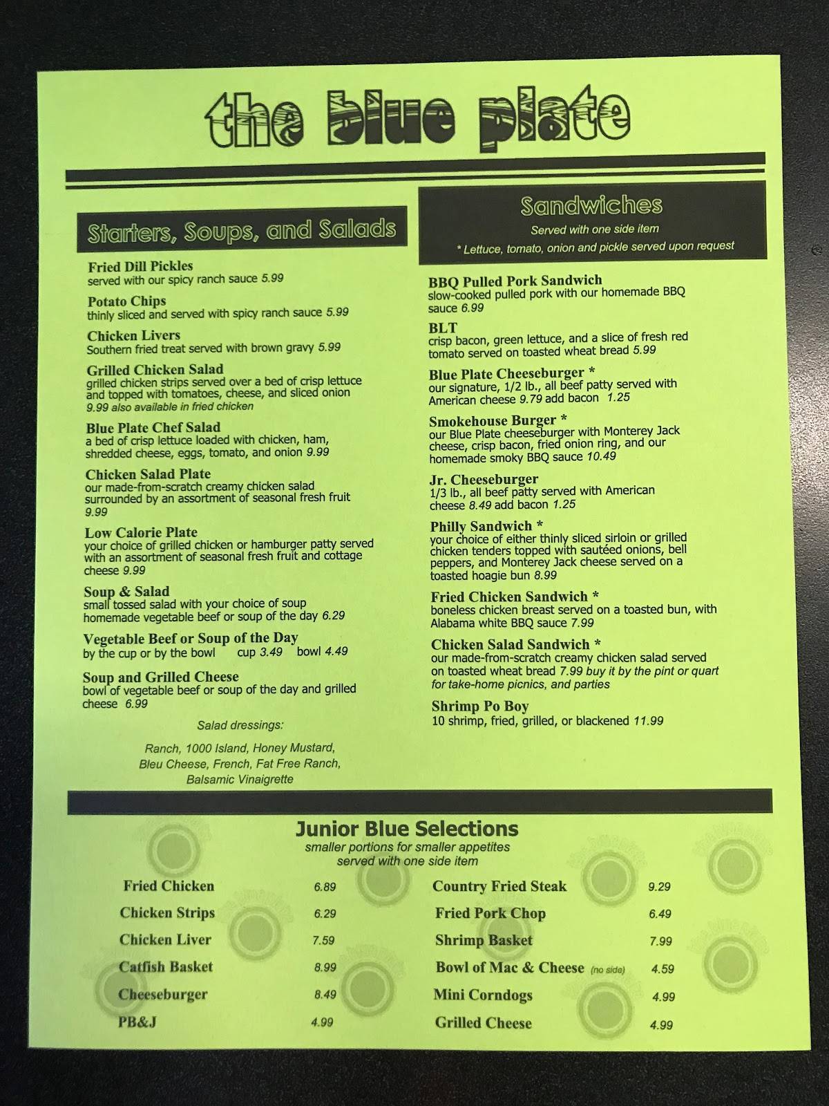 Menu at The Blue Plate - South restaurant, Dothan, Ross Clark Cir