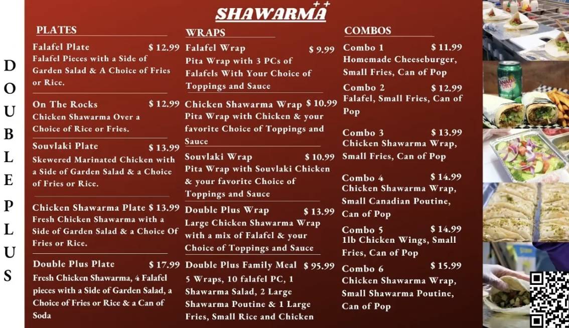 Menu at Double Plus Shawarma (SHAWARMA ++) restaurant, Kitchener