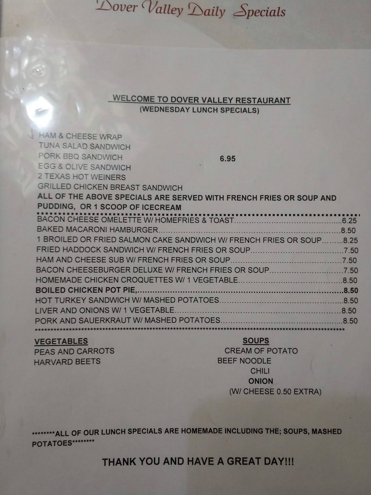 Menu at Dover Valley Restaurant, Dover