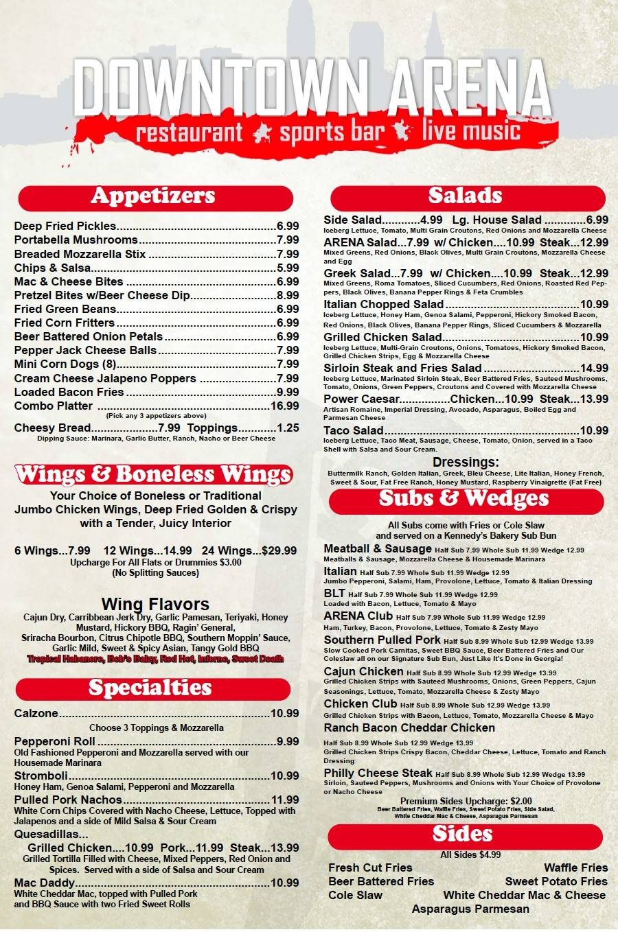 Menu at Downtown Arena pub & bar, Cambridge