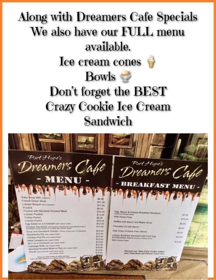 Menu at Dreamer's Cafe, Port Hope