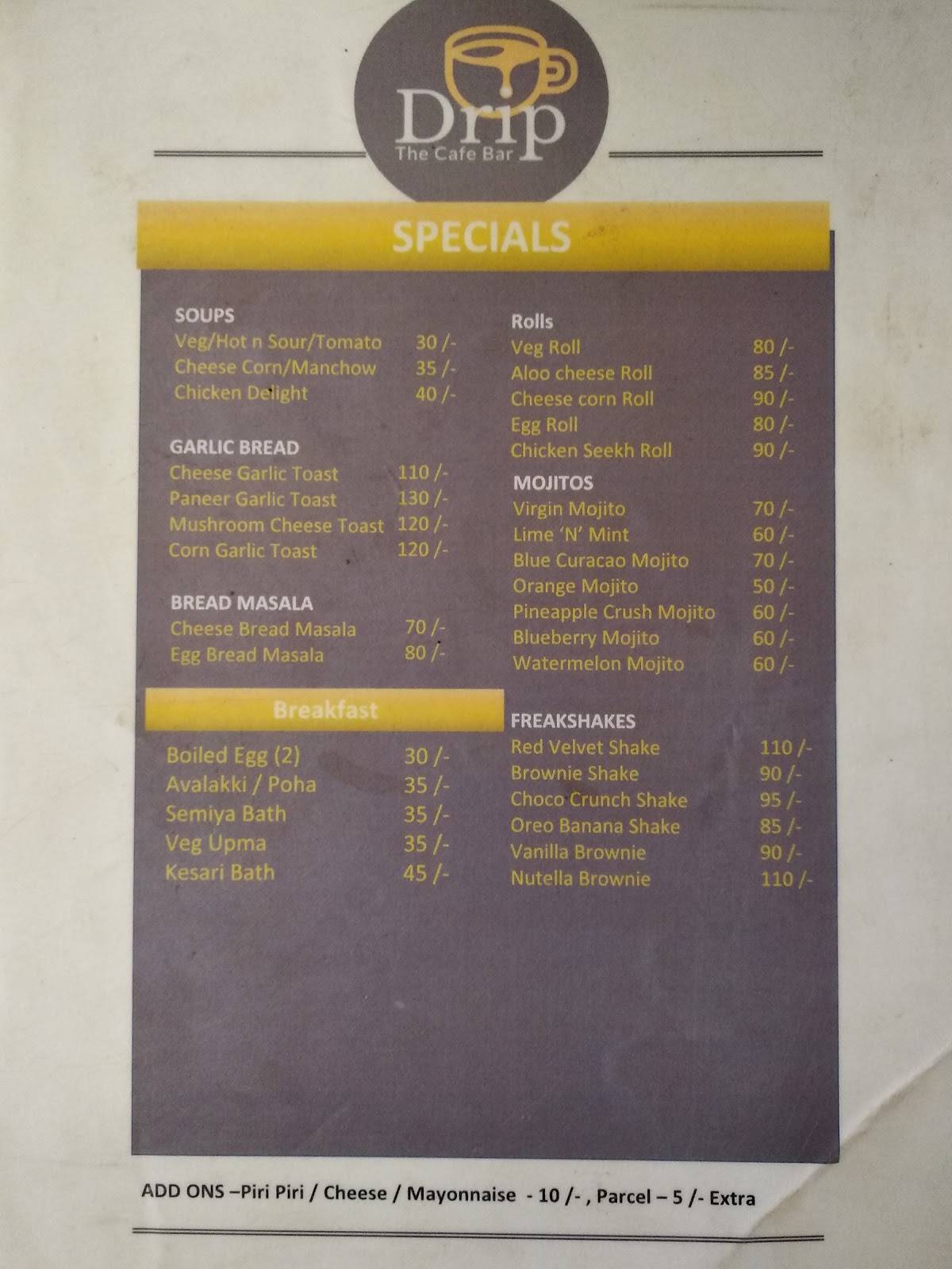 Menu at Drip the cafe Bar, Bengaluru, No 22