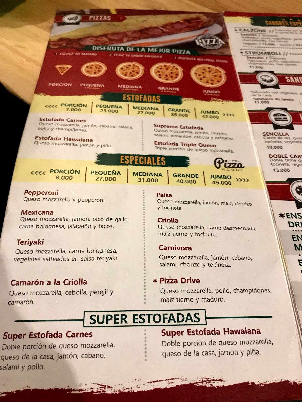 Menu at Drive Pizza restaurant, Floridablanca
