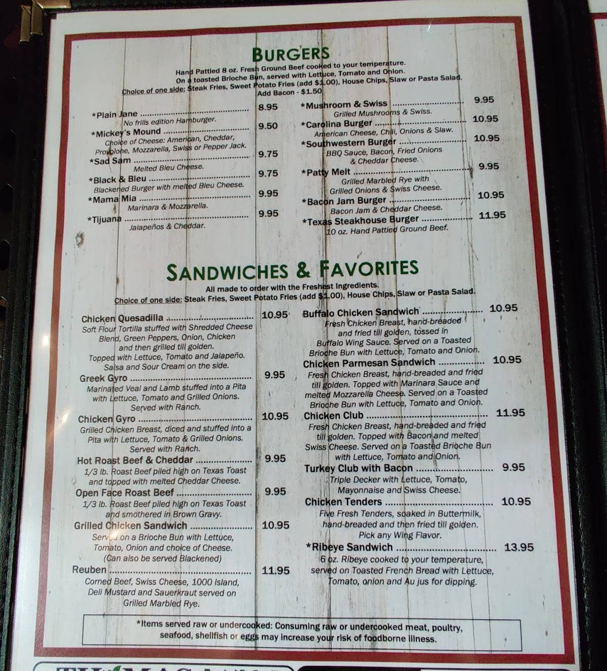 Menu at Duffer's Bar & Grill, Shallotte