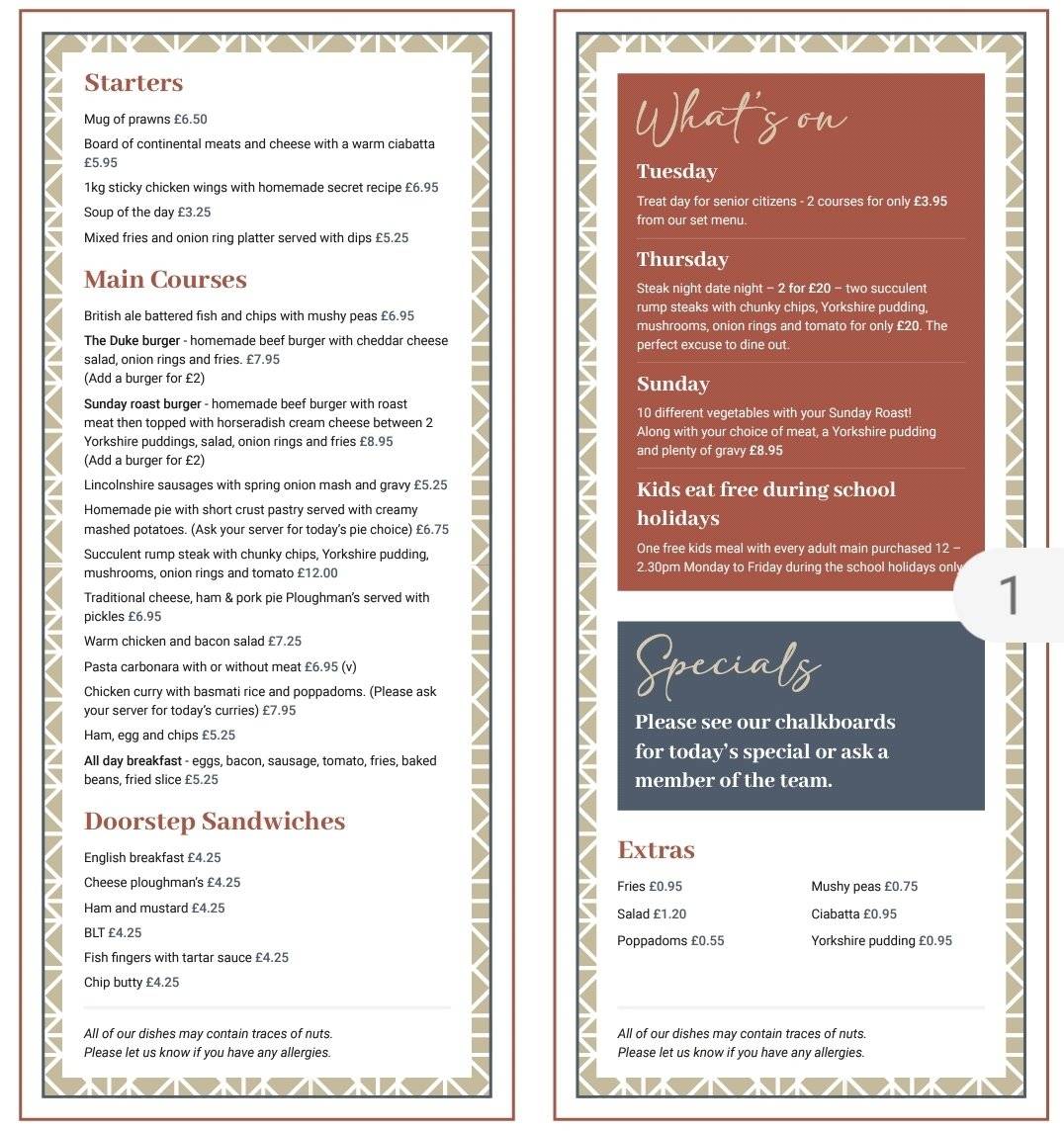 Menu at Dukes Head pub & bar, Wokingham