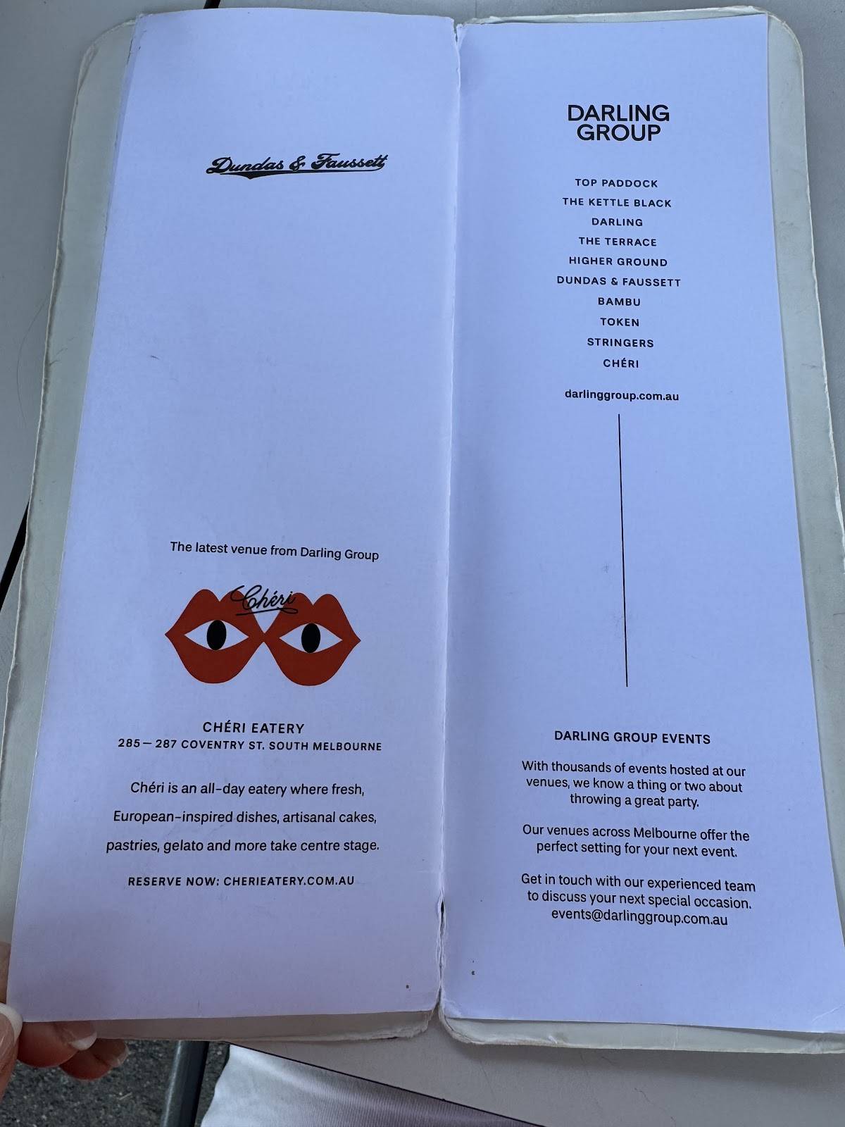 Menu at Dundas & Faussett restaurant, Albert Park
