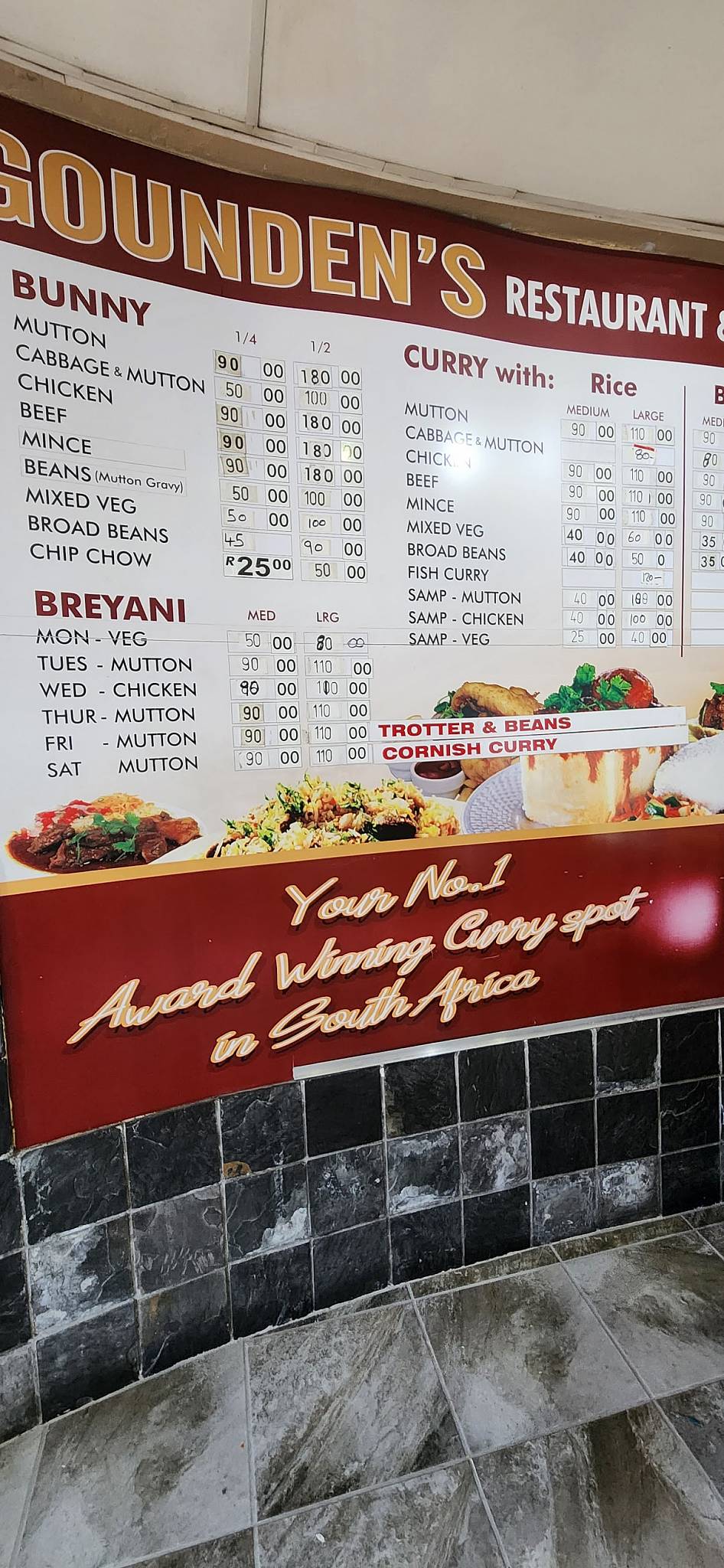 Menu at Gounden's Restaurant & Take Away, Durban