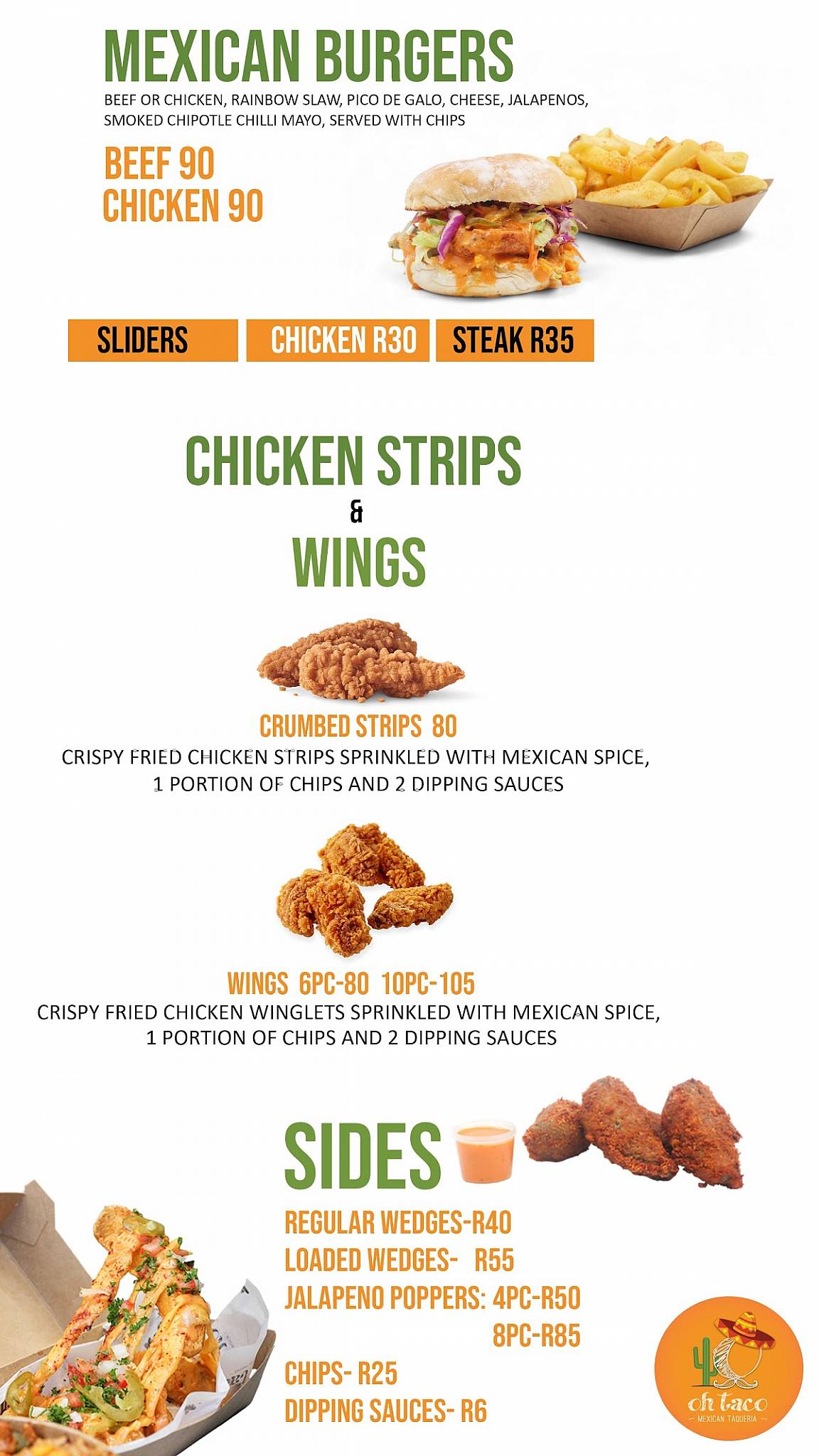 Menu at Oh taco restaurant, Durban