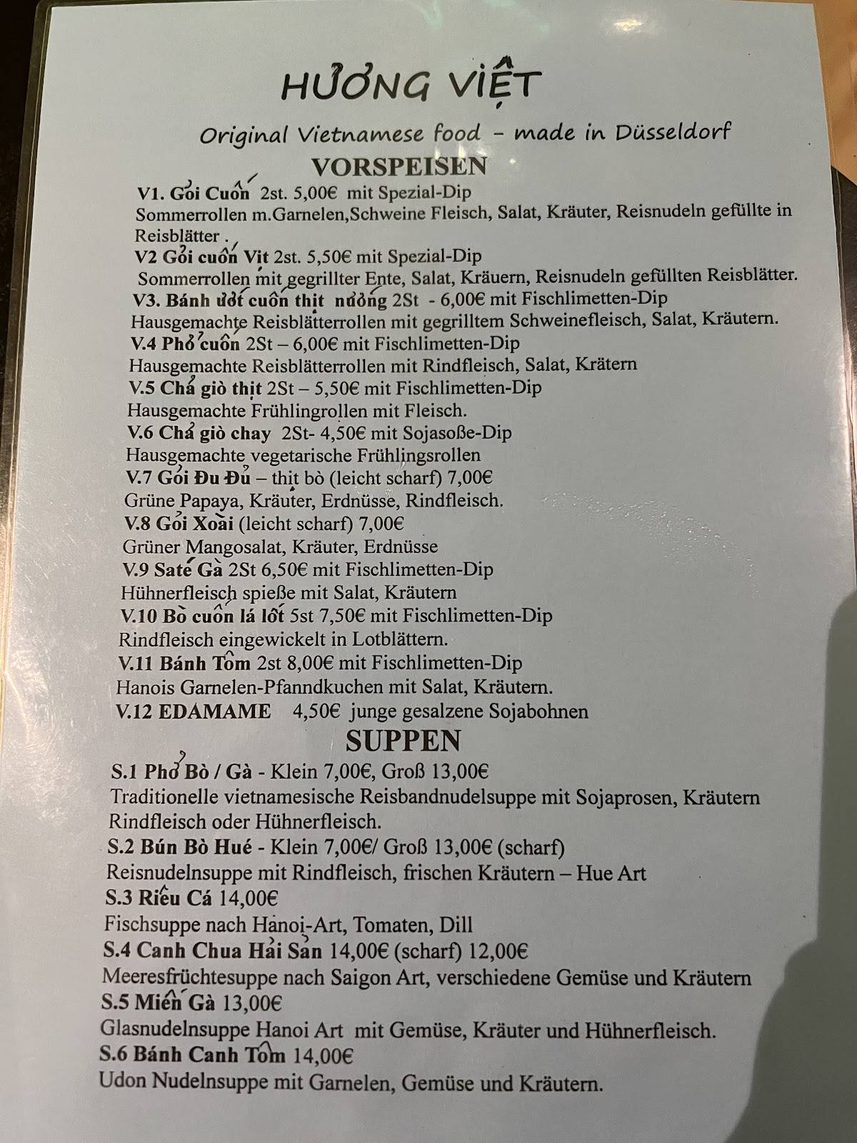 Speisekarte von Huong Viet restaurant, Düsseldorf