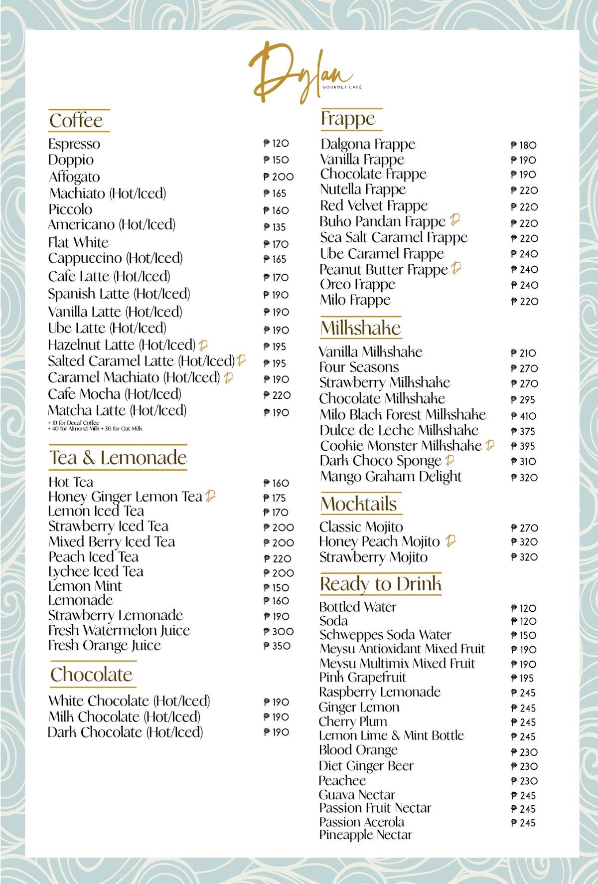 Menu at Dylan Cafe SM North The Block, Quezon City