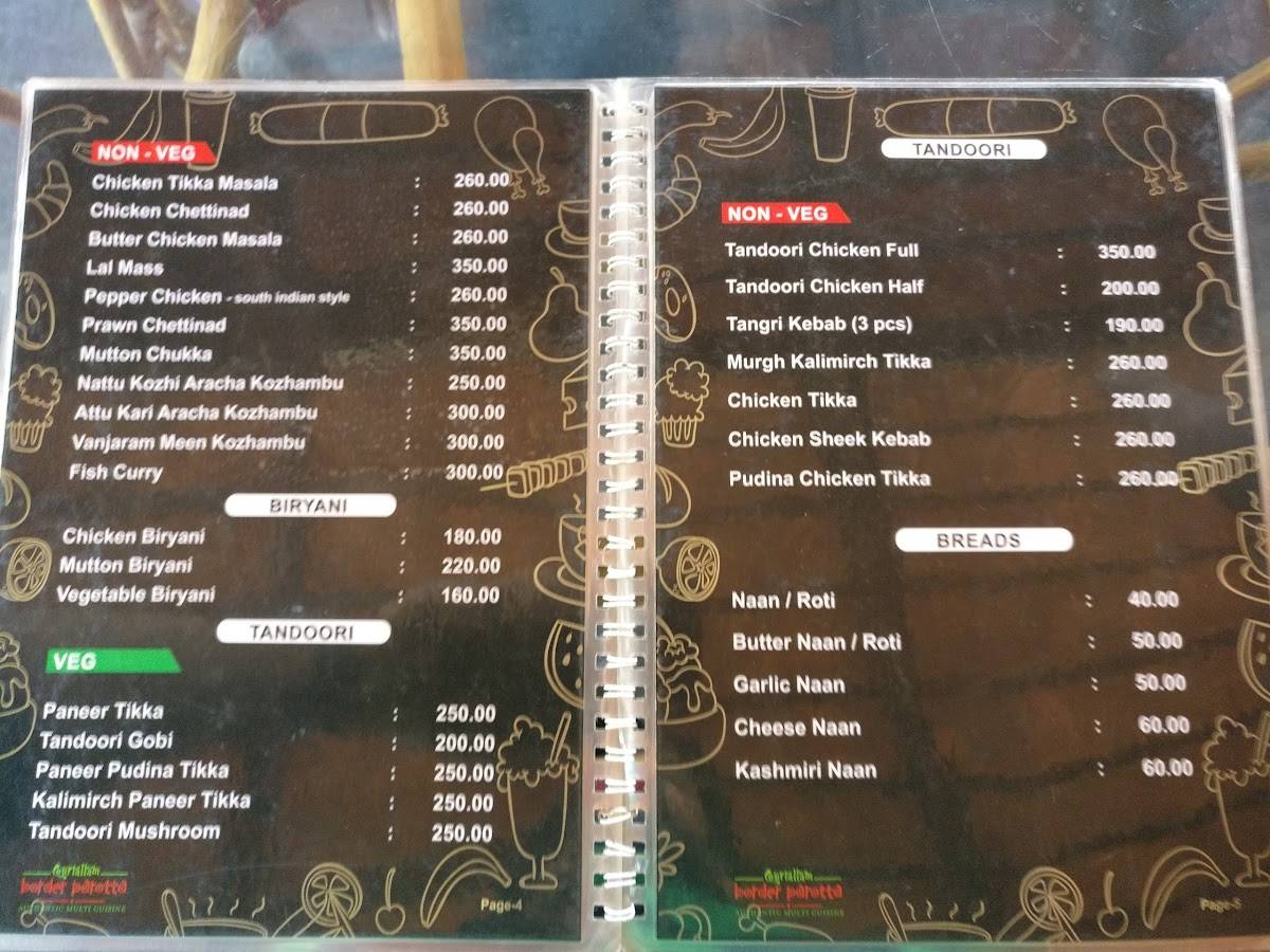 Menu at ECR BORDER PAROTTA, Mahabalipuram