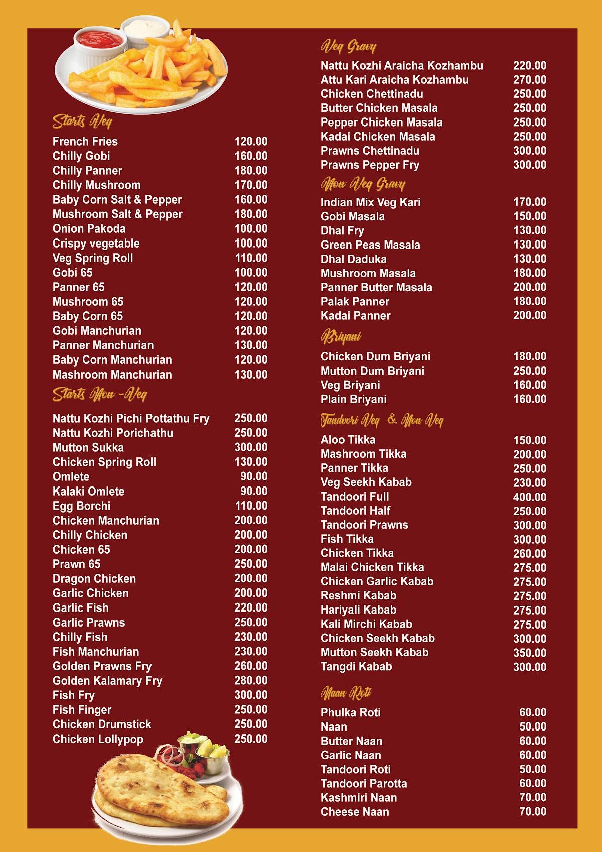 Menu at ECR BORDER PAROTTA, Mahabalipuram