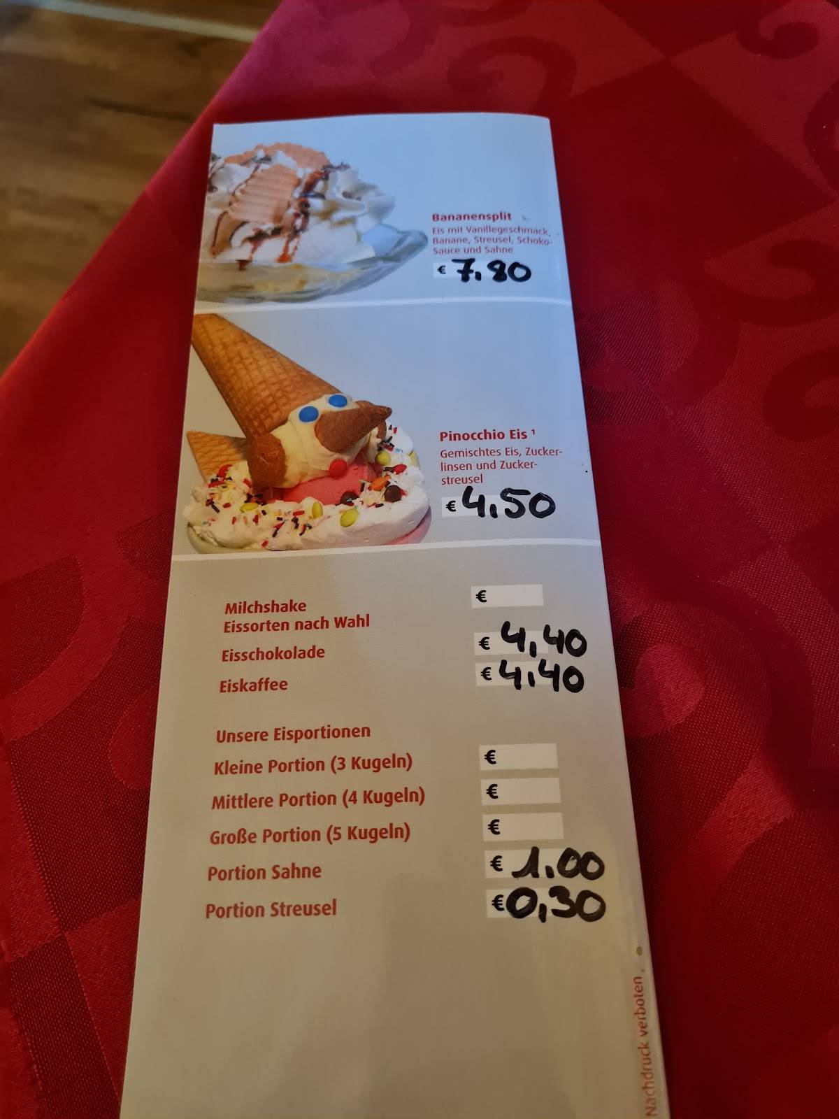 Speisekarte von EIS-CAFE zum Schafstall, Roßdorf