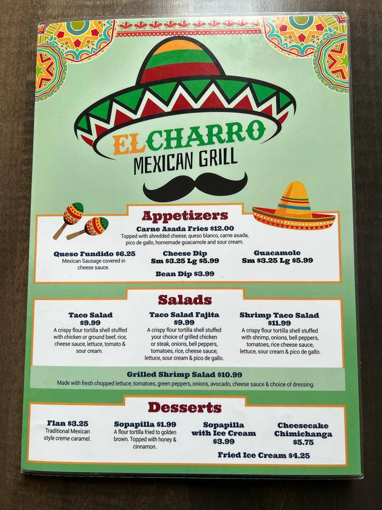 Menu at EL CHARRO MEXICAN GRILL restaurant, Berlin