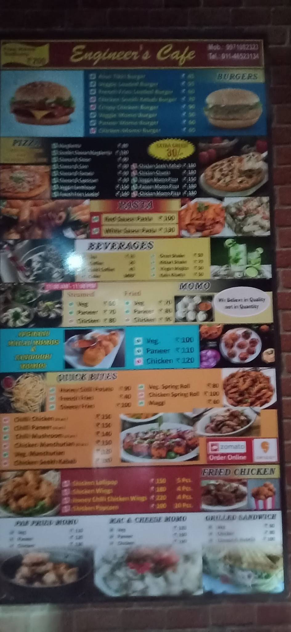Menu at ENGINEER'S CAFE, New Delhi