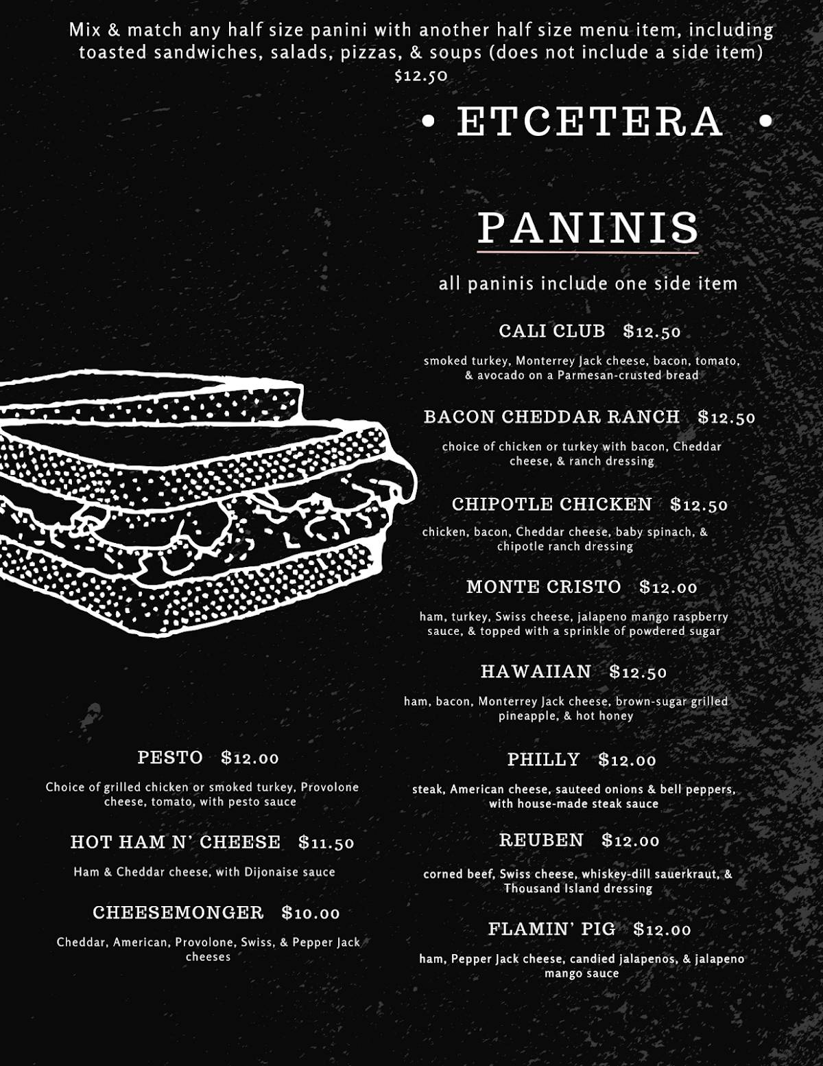 Menu at ETCETERA restaurant, Stuttgart