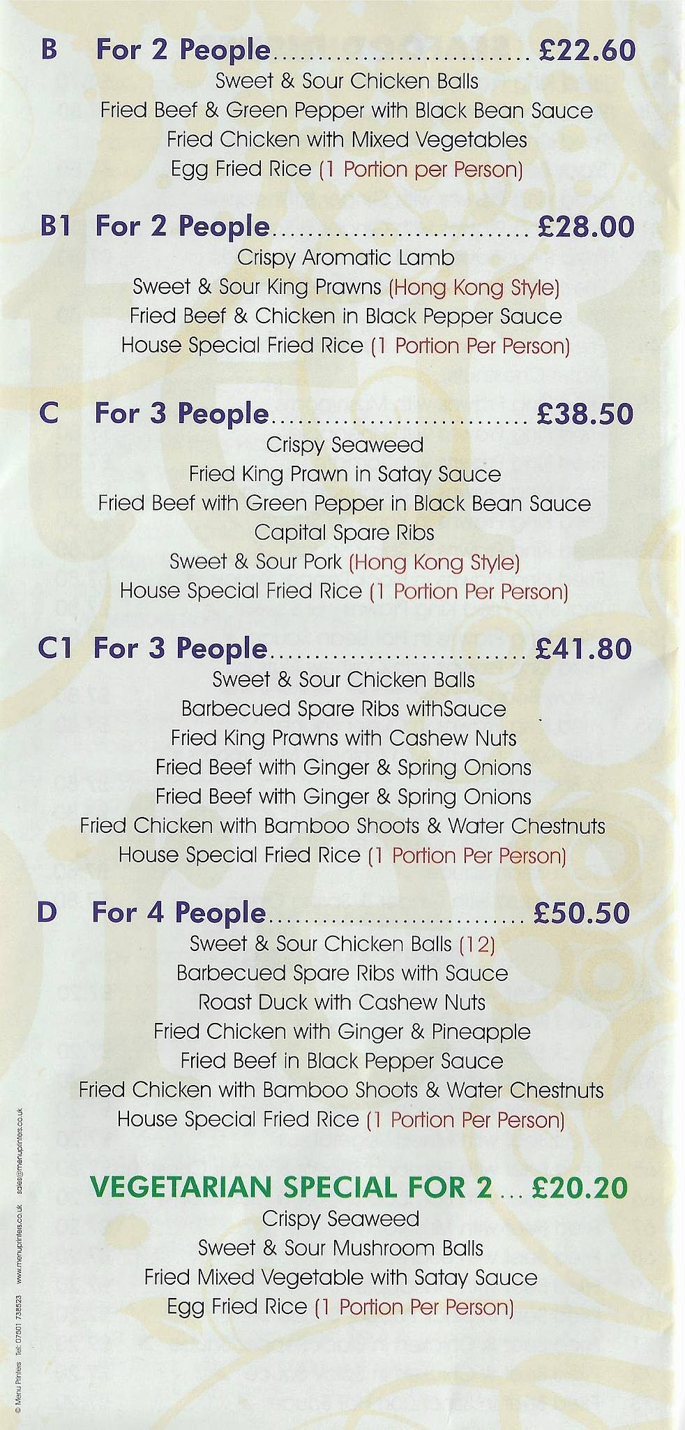 Menu at Eastern Express restaurant, Milton Keynes