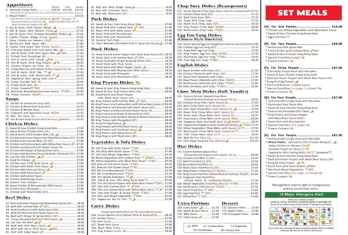 Menu at Eastern Kitchen fast food, Kidlington