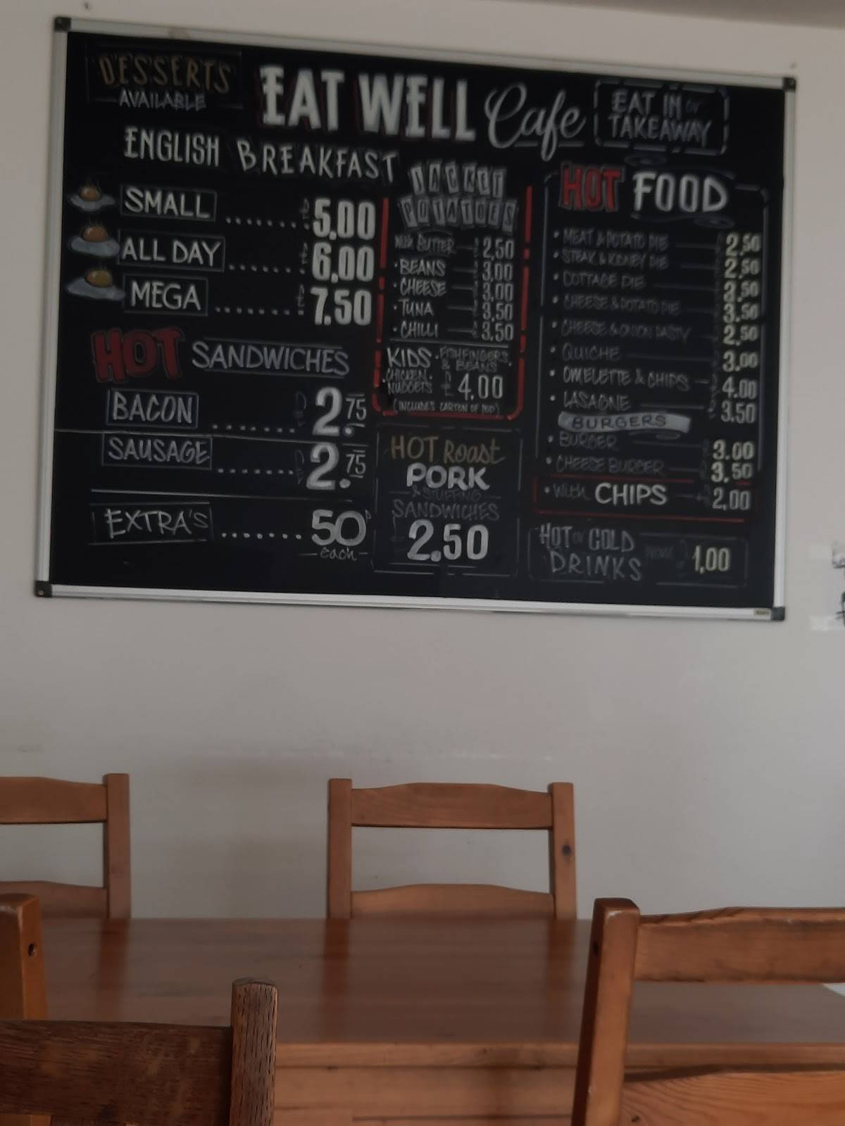 Menu at Eat Well Cafe, Wednesbury