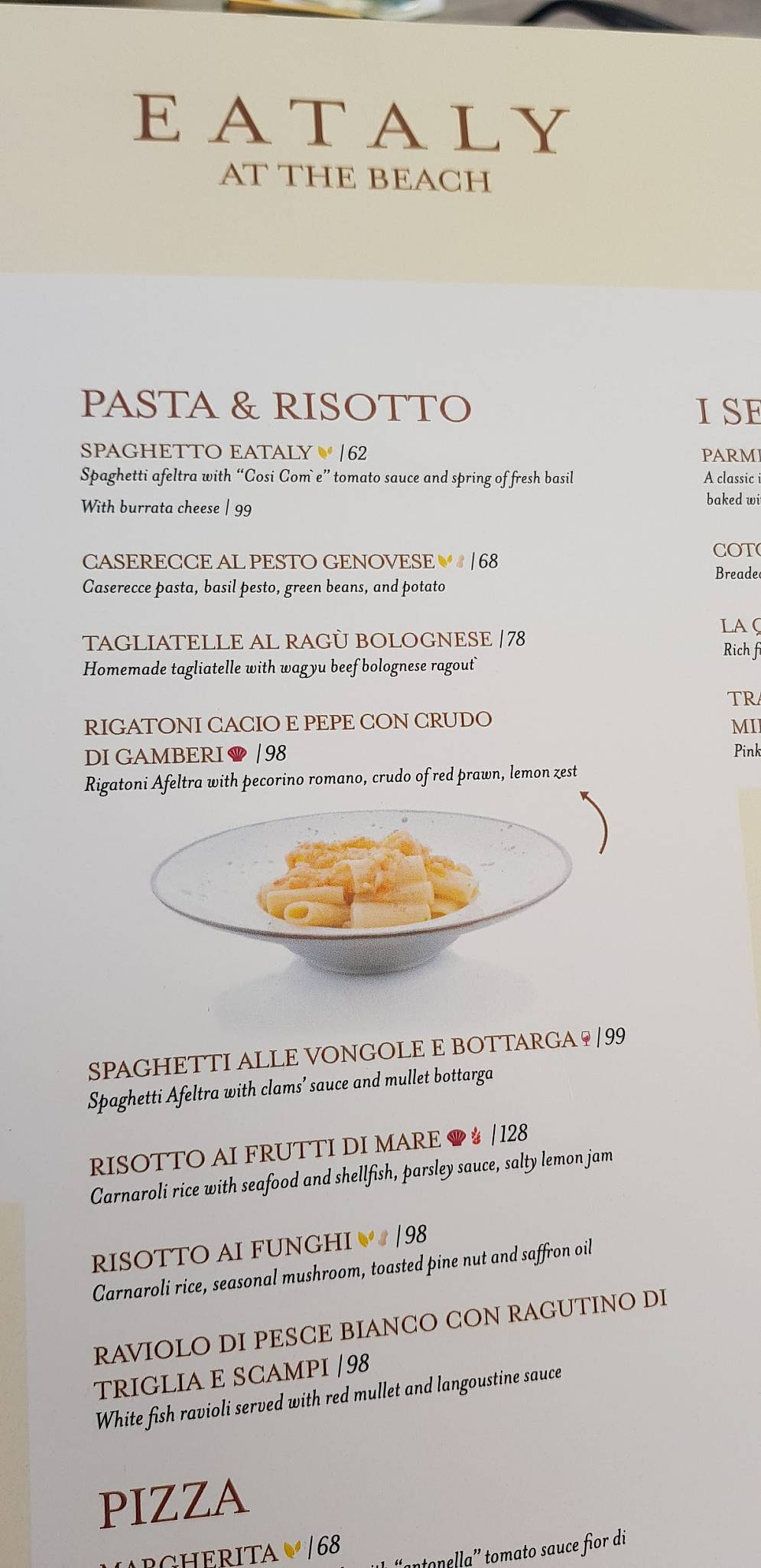 Carta del restaurante Eataly at The Beach Dubai, Dubai