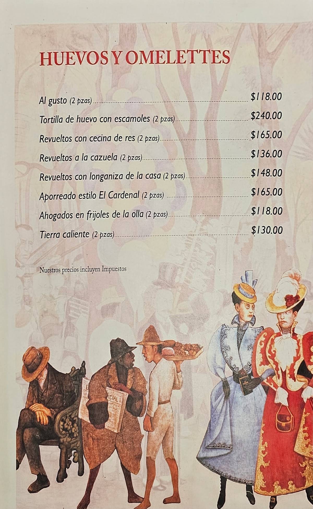 Menu at El Cardenal Tacuba restaurant, Mexico City, Marconi 2